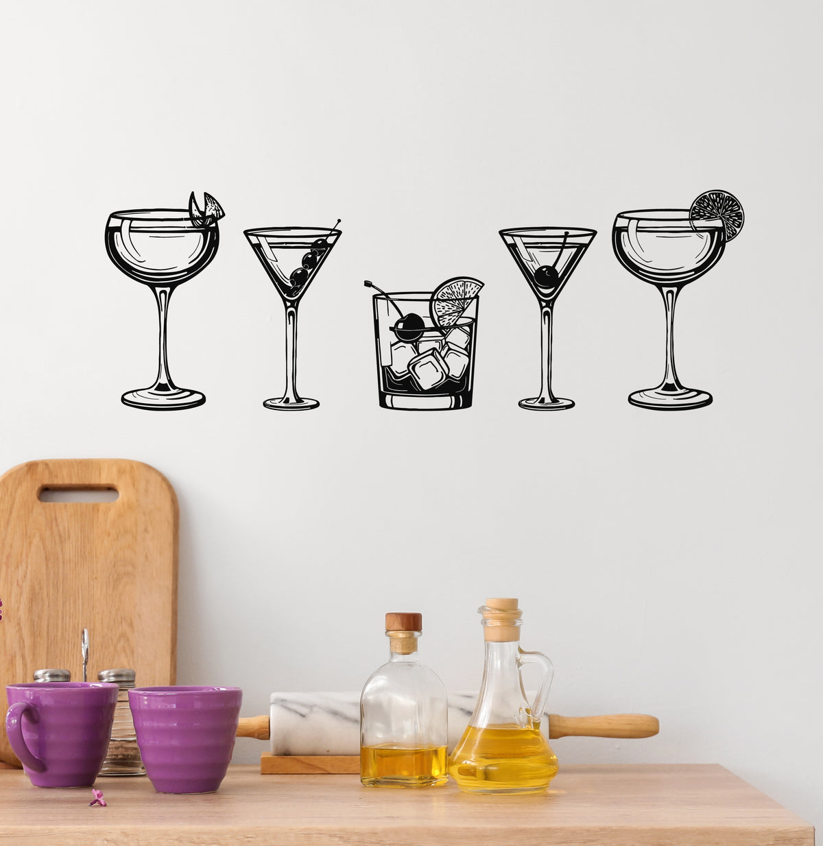 Vinyl Wall Decal Drinking Cocktail Glass Collection Cafe Decor Sticker ...