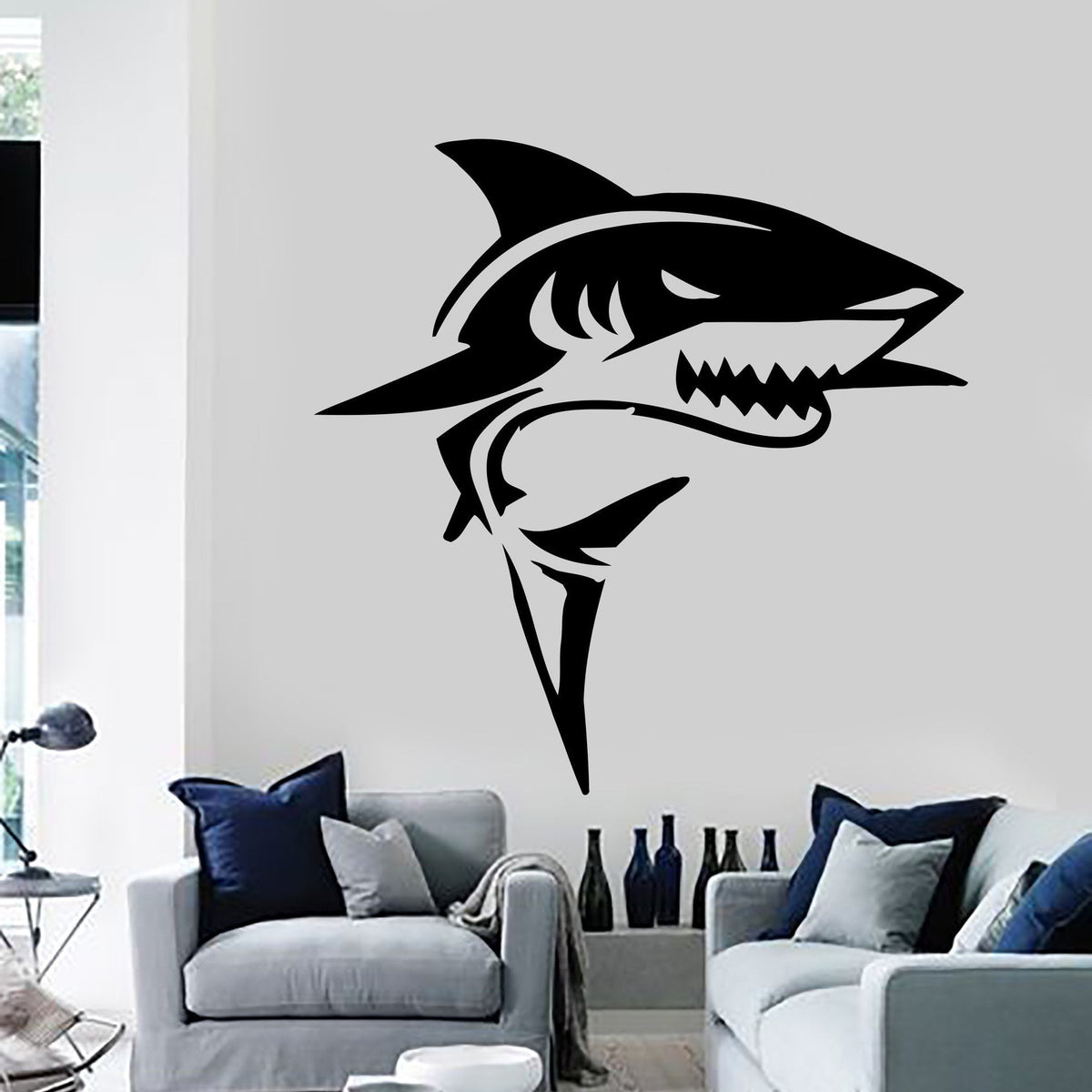 Shark Wall Stickers Bathroom Marine Decor Predator Ocean Vinyl Decal U ...