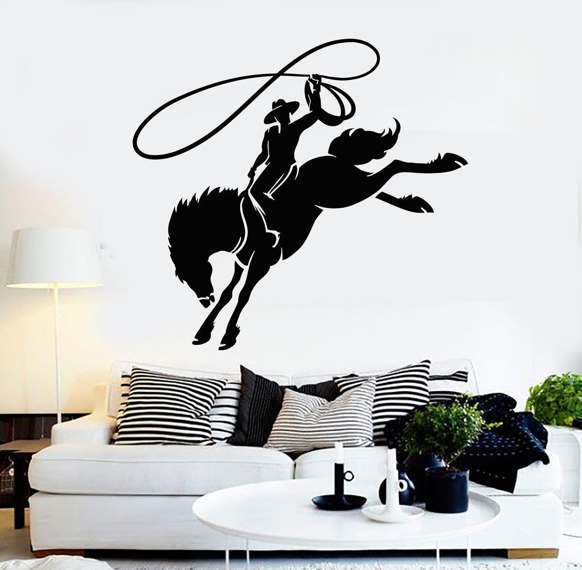 Vinyl Wall Decal Cowboy Horseback Lasso Western Horse Rider Stickers M ...