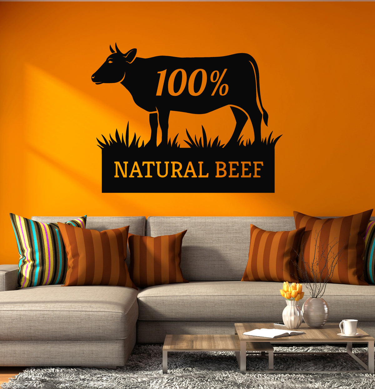 Vinyl Wall Decal Natural Beef Cow Butcher Farm Product Stickers Mural ...