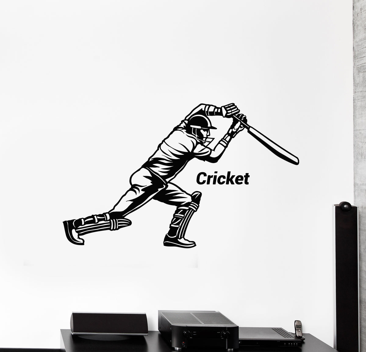 Vinyl Wall Decal Cricket Bat Game Player Sports Room Decor Stickers Mu ...