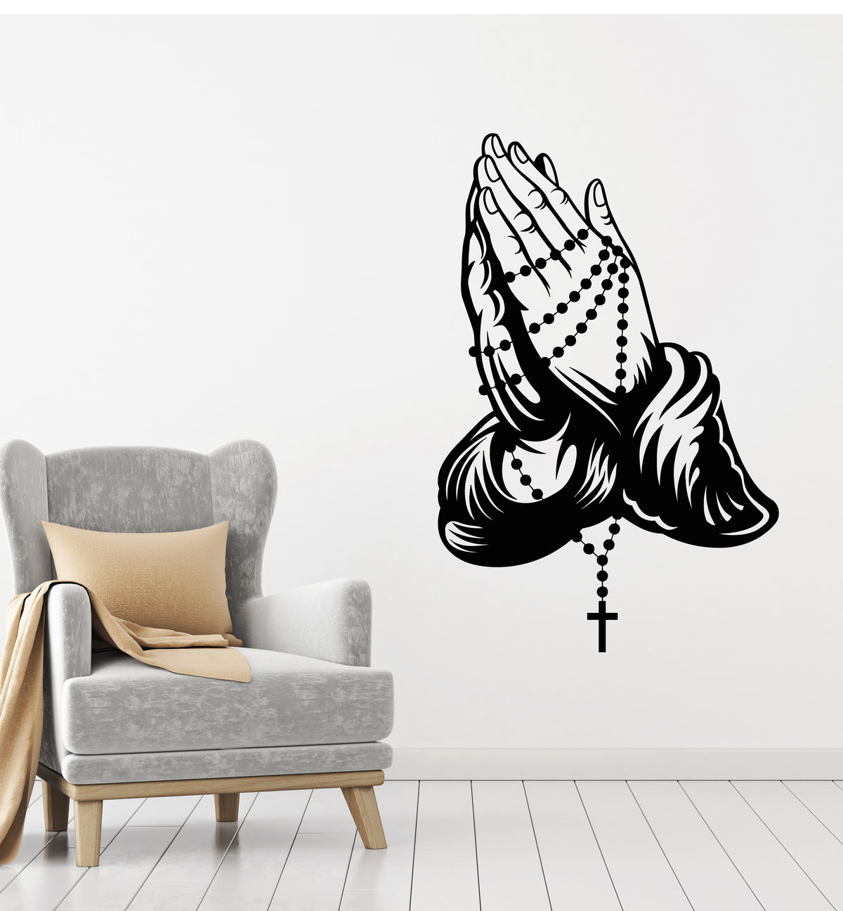 Vinyl Wall Decal Pray Religion Cross Hands Christian Prayer Room Stick ...