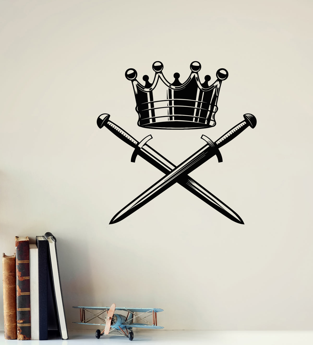 Vinyl Wall Decal King Crown Crossed Swords Emblem Decor Stickers Mural ...
