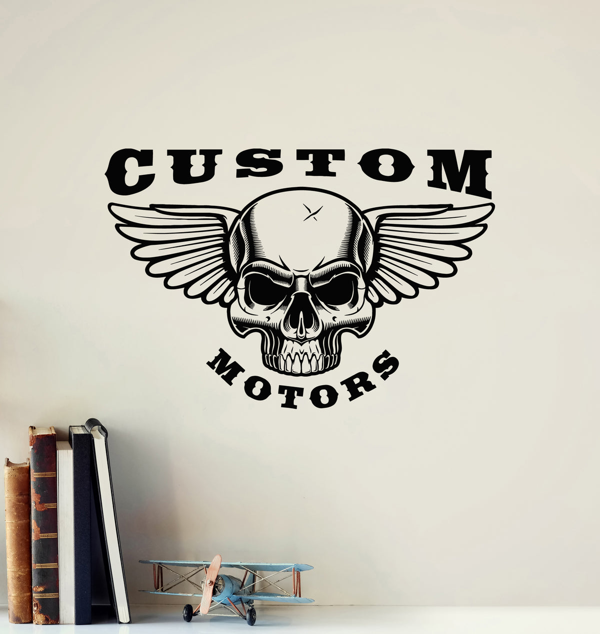 Vinyl Wall Decal Skull Wings Custom Motors Service Auto Repair Sticker ...