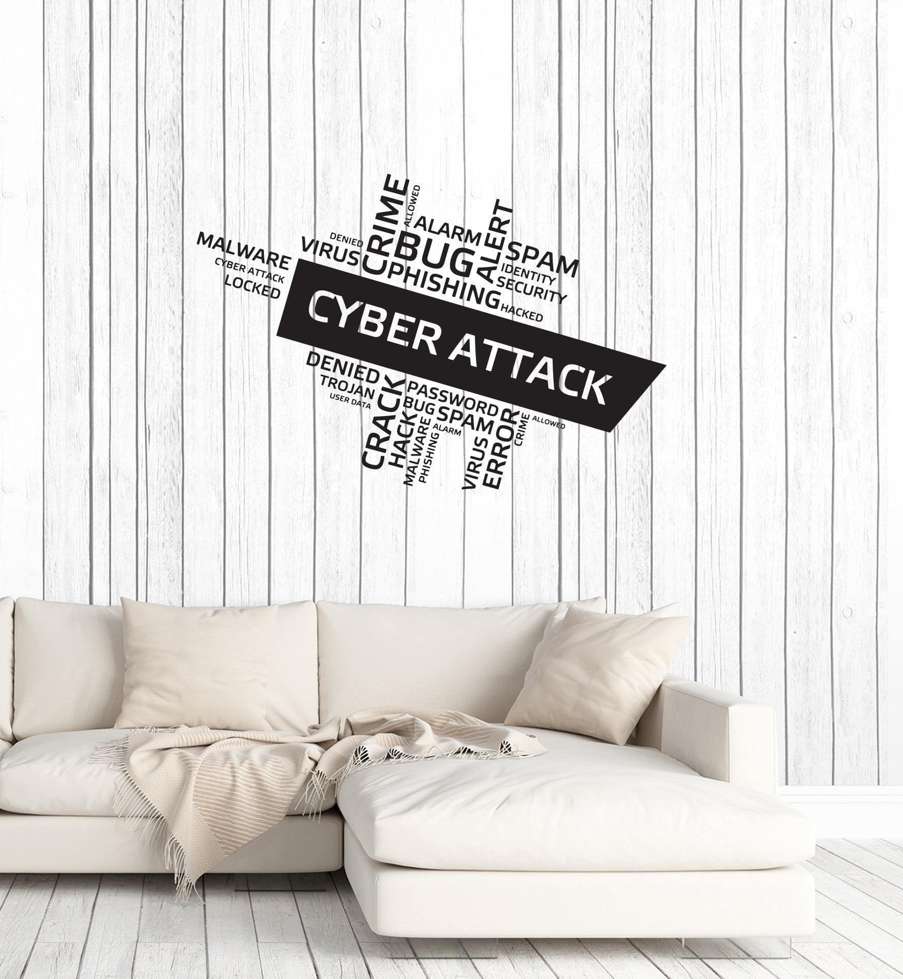 Vinyl Wall Decal Cyber Security Attack Hacker Words Cloud Interior Sti ...