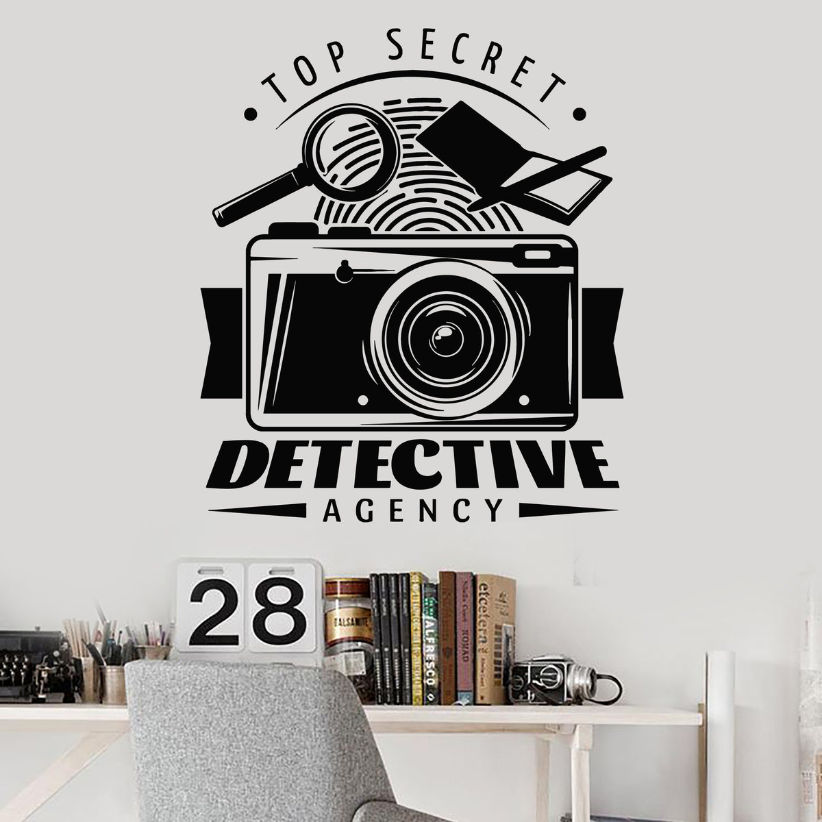 Vinyl Wall Decal Detective Agency Top Secret Sleuth Loupe Stickers Mur ...
