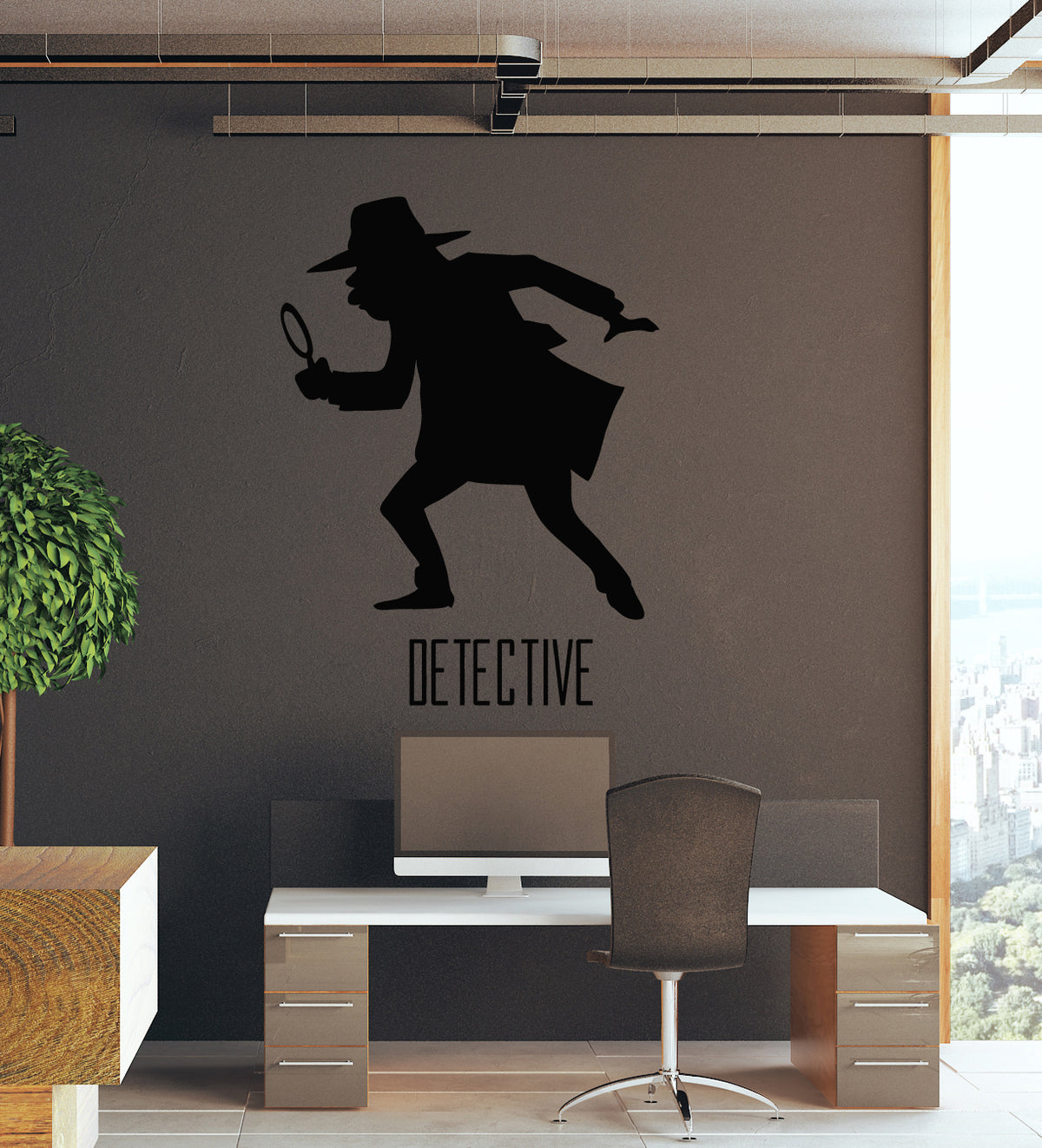 Vinyl Wall Decal Spy Detector Detective Silhouette Magnifier Stickers ...