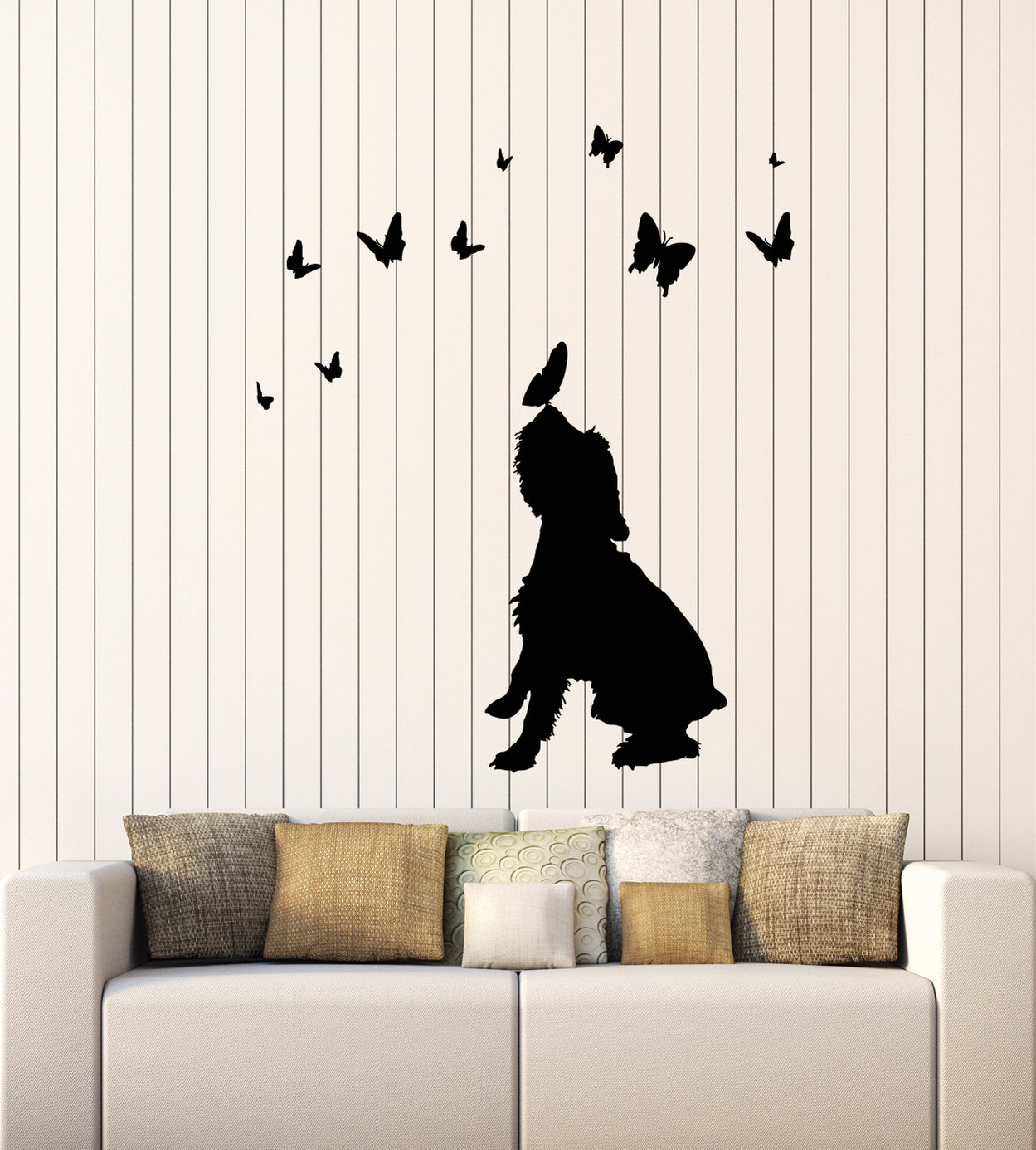 Vinyl Wall Decal Dog With Butterflies Pet Grooming Care Nursery Sticke ...