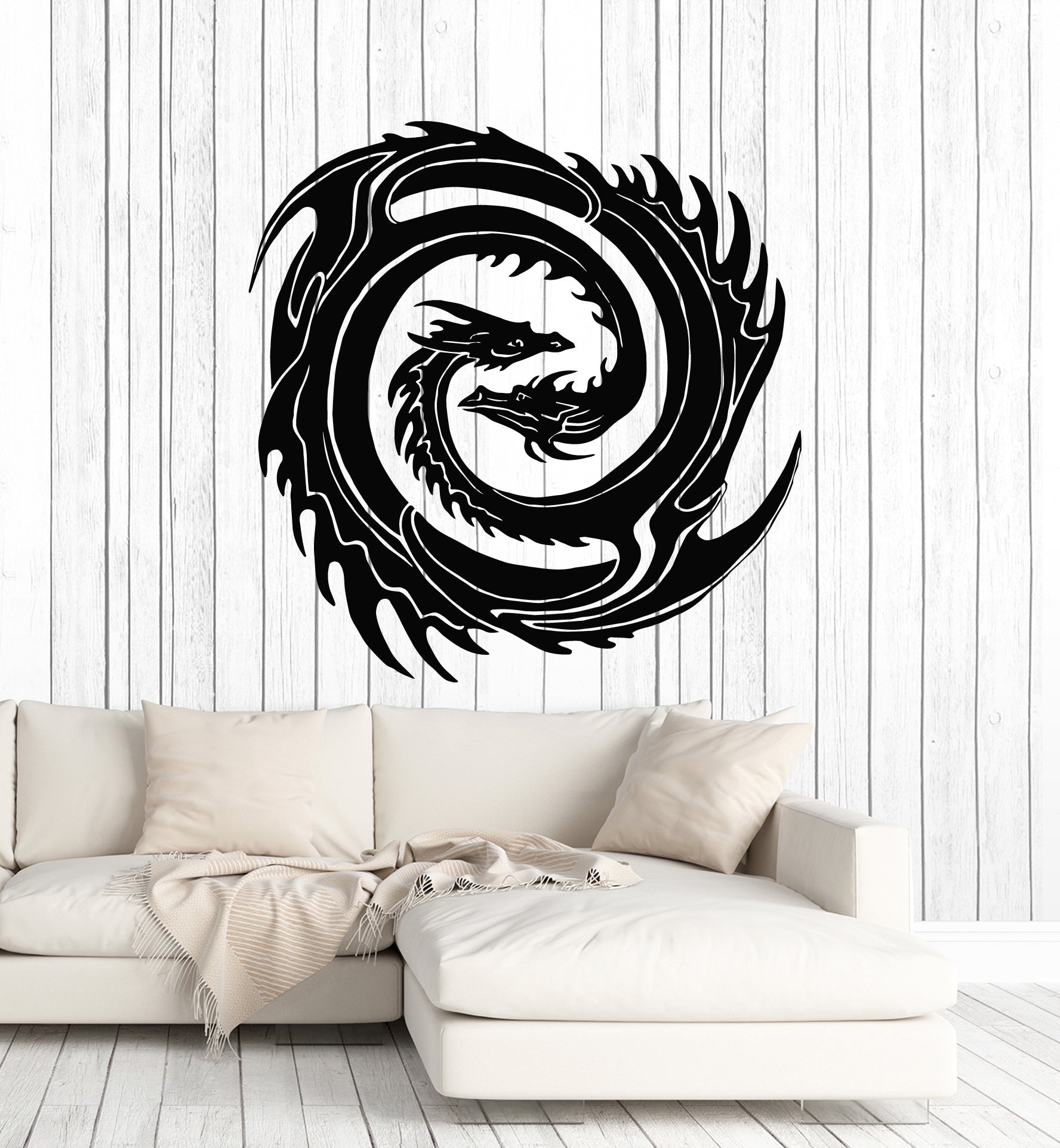Vinyl Wall Decal Two Head Dragon Circle Fantasy Japanese Stickers Mura ...