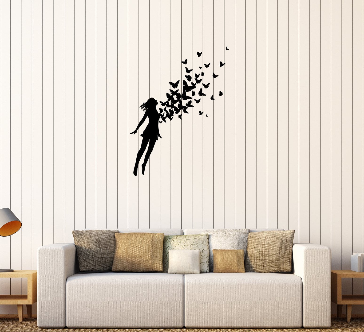 Wall Decal Girl Jumping Flying Butterfly Woman Vinyl Sticker (ed1111 ...
