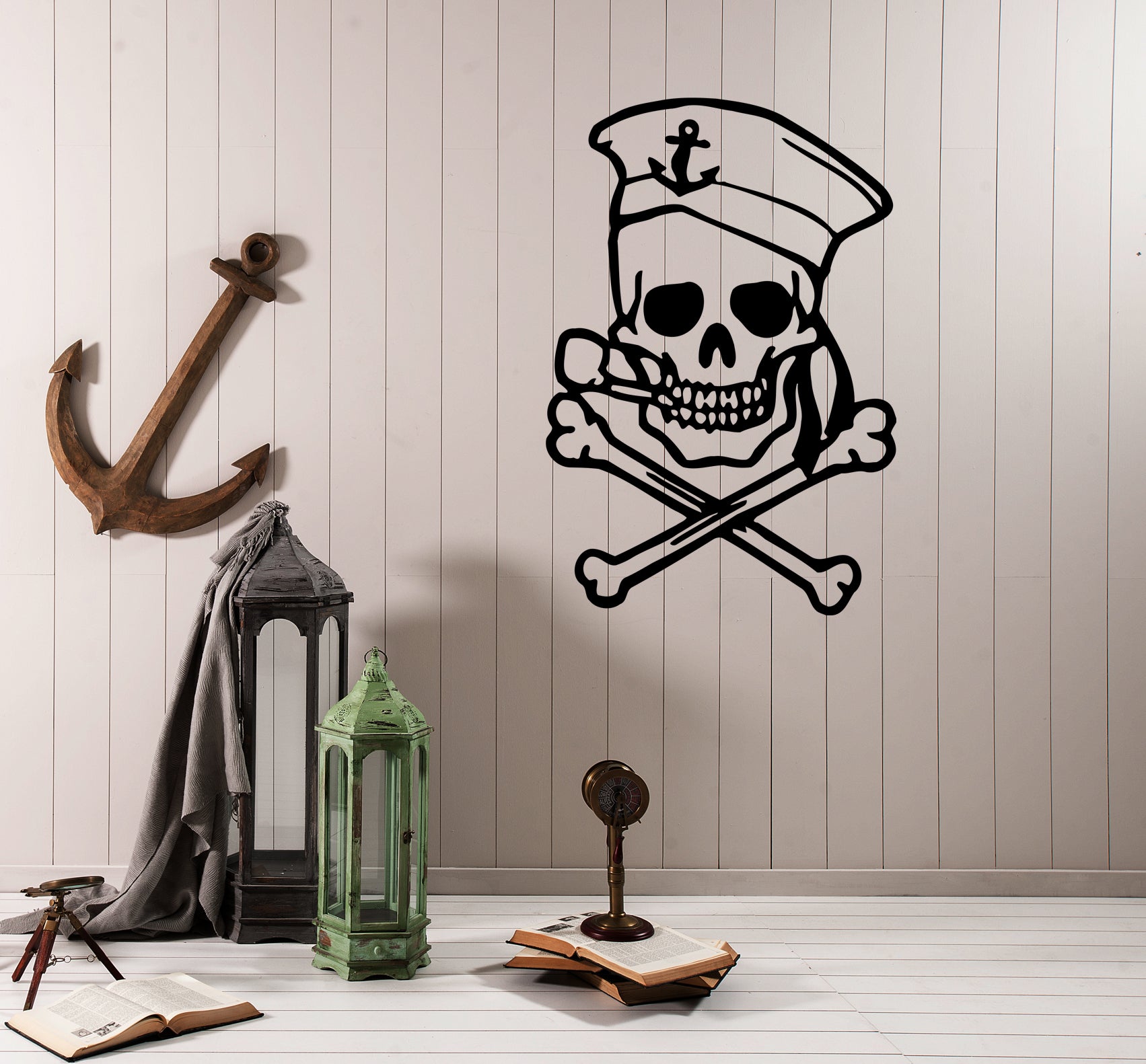 Wall Decal Skeleton Skull Sailor Sea Ship Pirate Bones Vinyl Sticker ...
