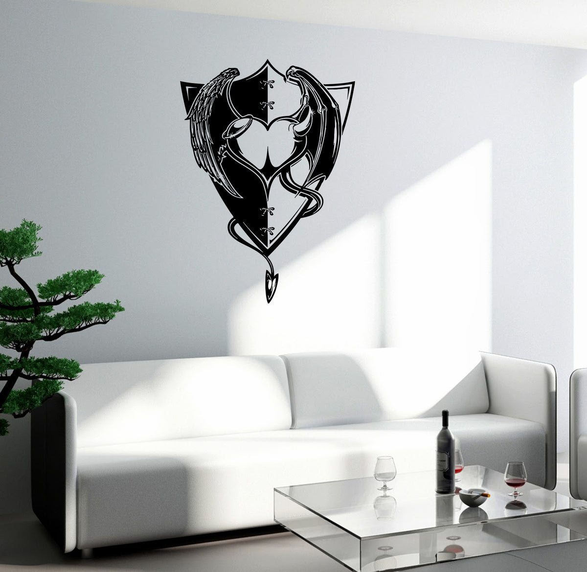 Wall Decal Heart Angel And Devil Shield Wings Vinyl Sticker (ed2005 ...
