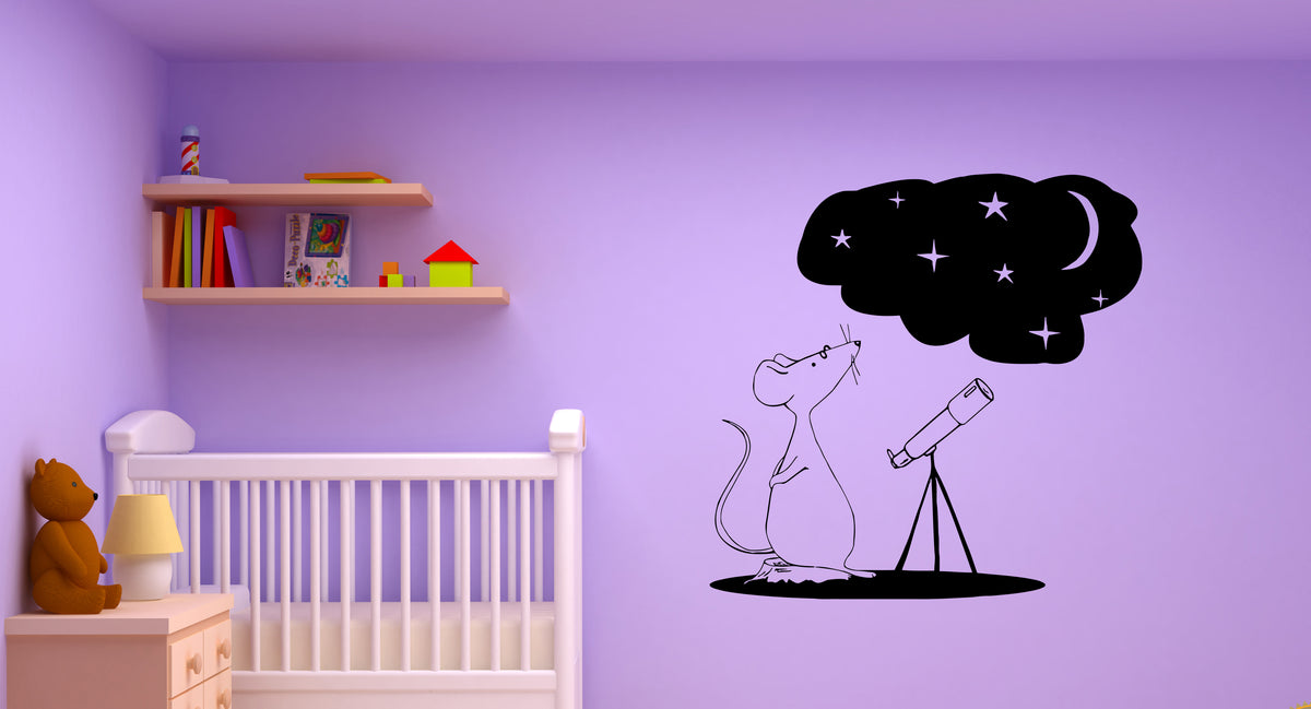 Wall Decal Mouse Astronomer Scientist Starry Sky Telescope Children Vi ...