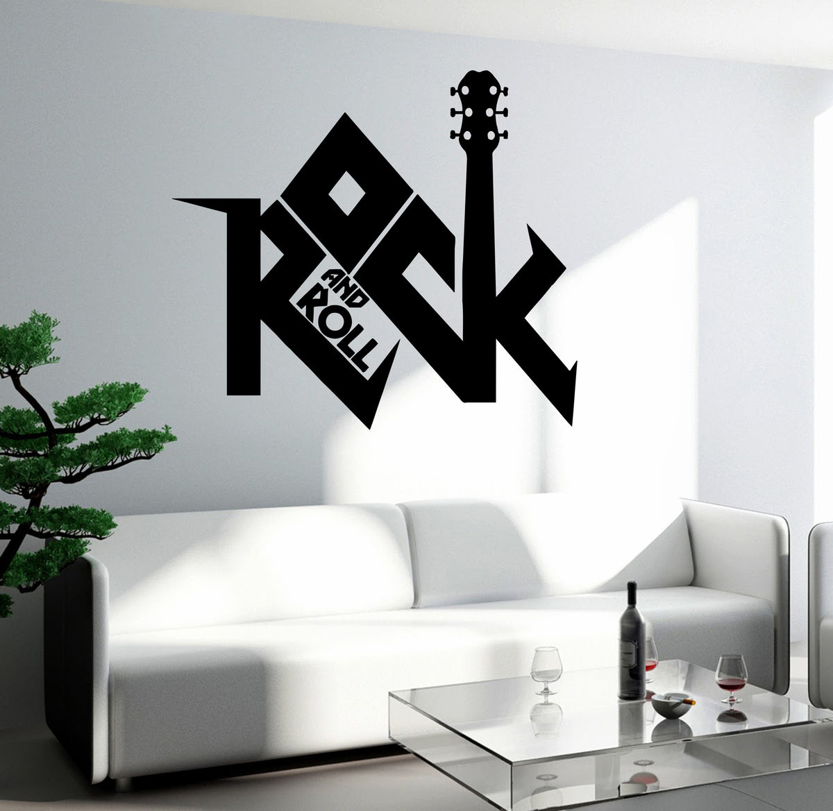 Wall Decal Rock And Roll Word Lettering Music Guitar Vinyl Sticker (ed ...