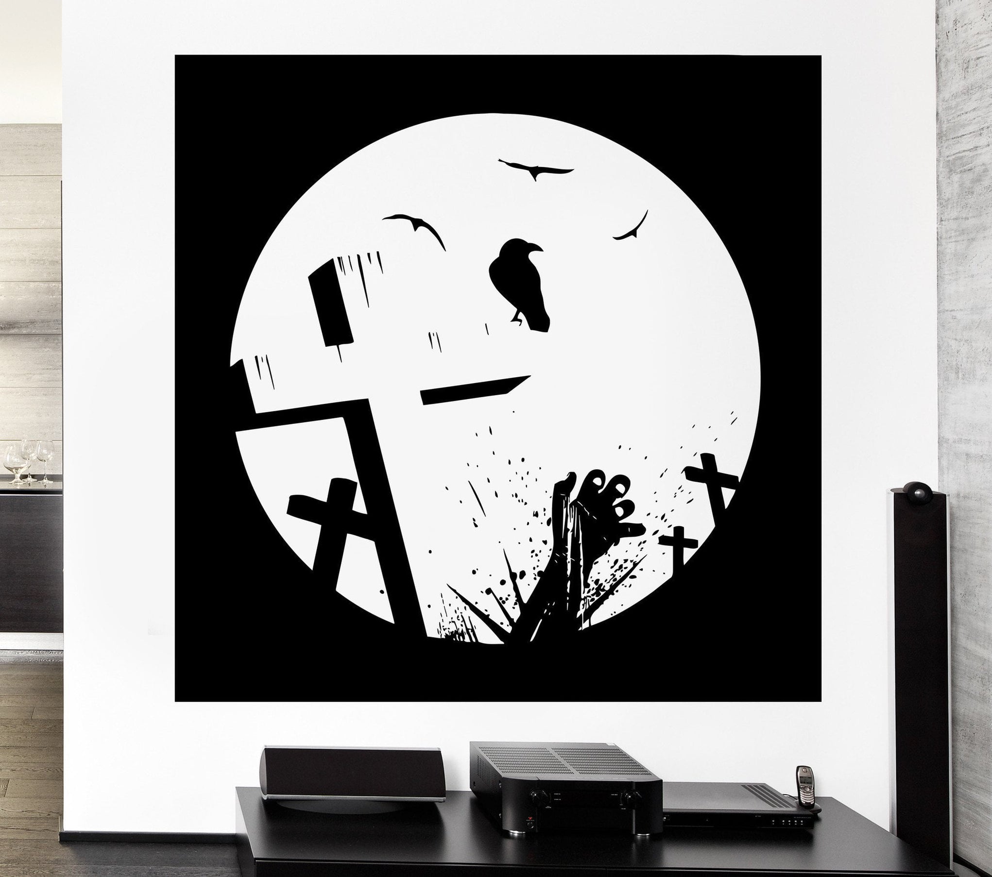Wall Decal Raven Cemetery Crosses Grave Corpse Zombie Death Vinyl Deca ...