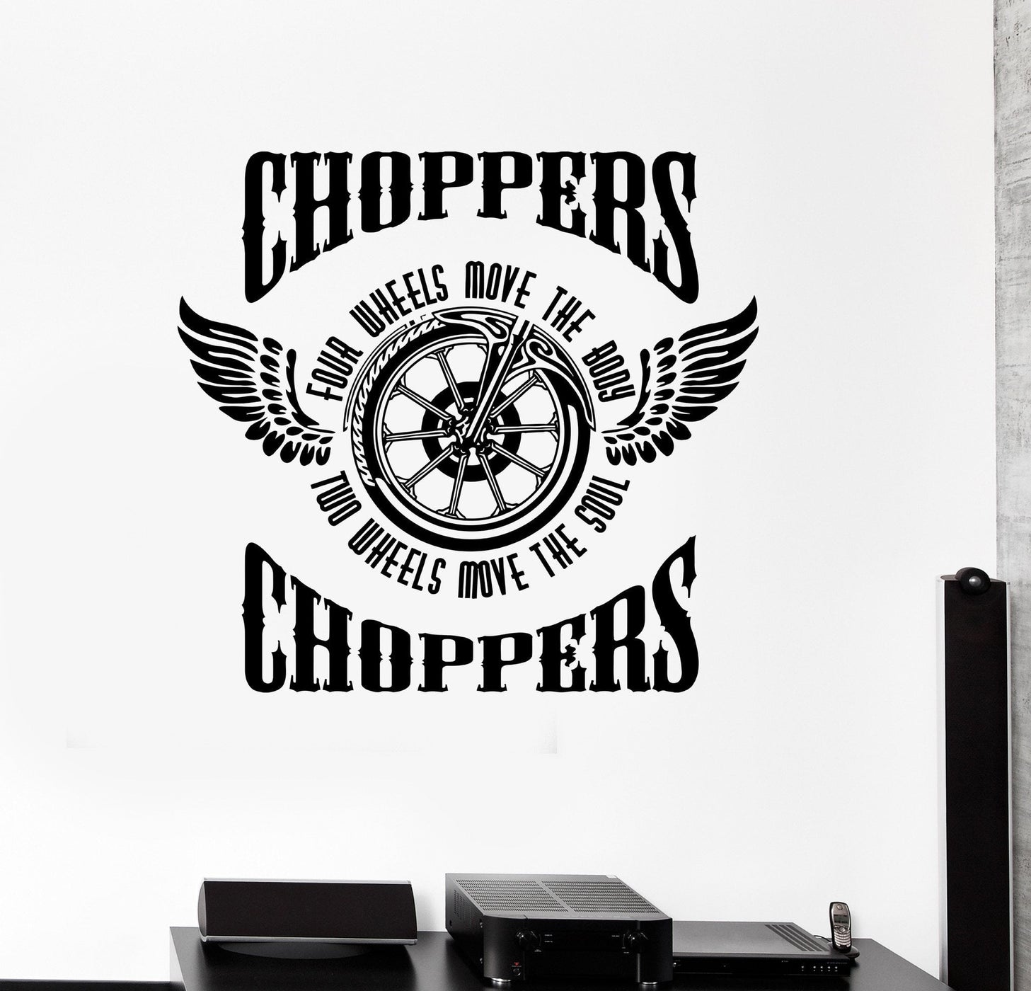 Wall Sticker Vinyl Decal Motorcycle Fire Bike Chopper Biker Wings Whee ...