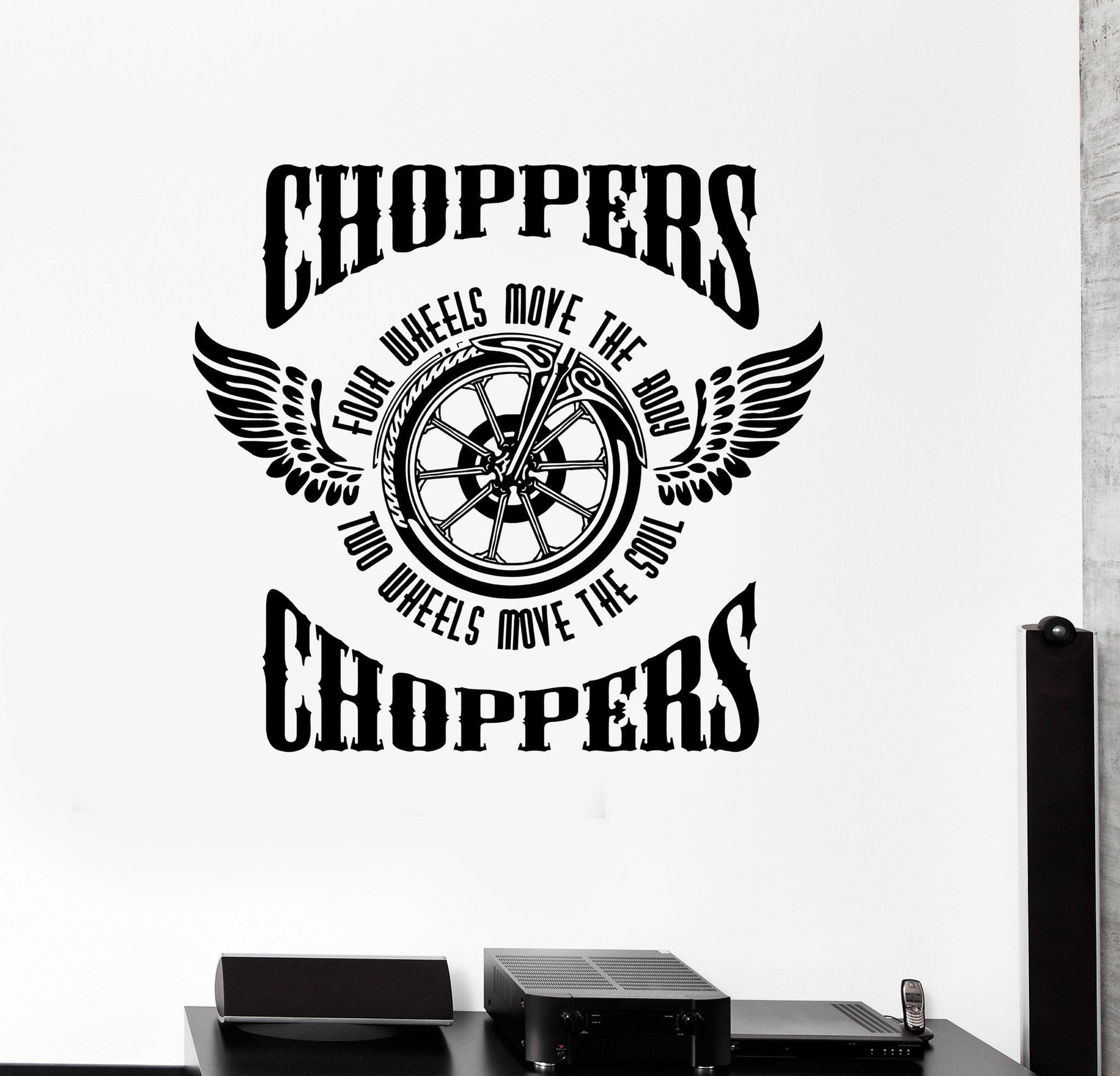 Wall Sticker Vinyl Decal Motorcycle Fire Bike Chopper Biker Wings Whee ...