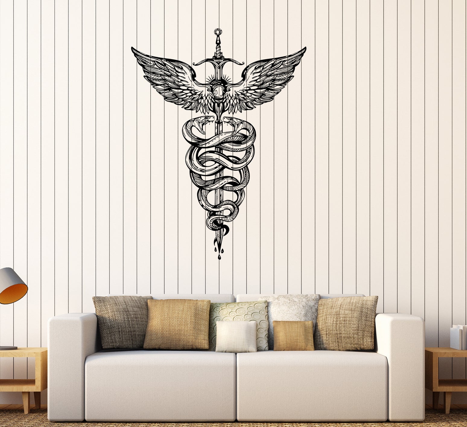 Wall Vinyl Sticker Decal Staff Hermes Mythology Decor Snake Sword Weap ...
