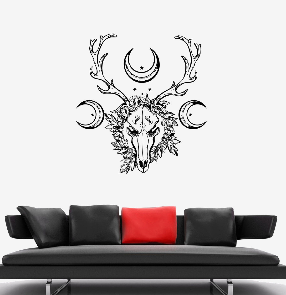 Wall Sticker Animal Skull Occult Moon Pattern Horn Wreath Vinyl Decal ...