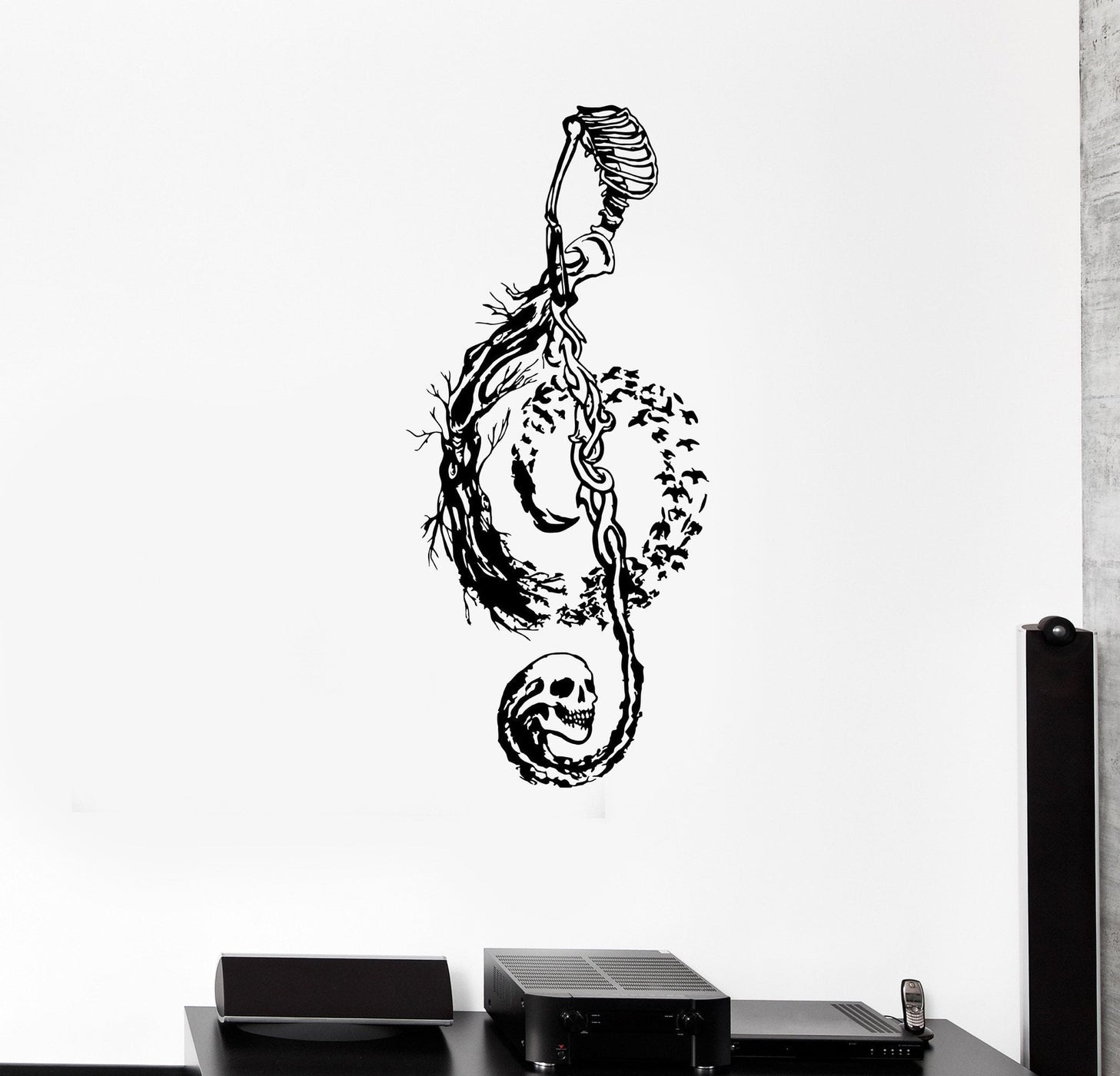 Wall Decal Treble Clef Bird Skeleton Skull Pattern Vinyl Sticker Uniqu ...