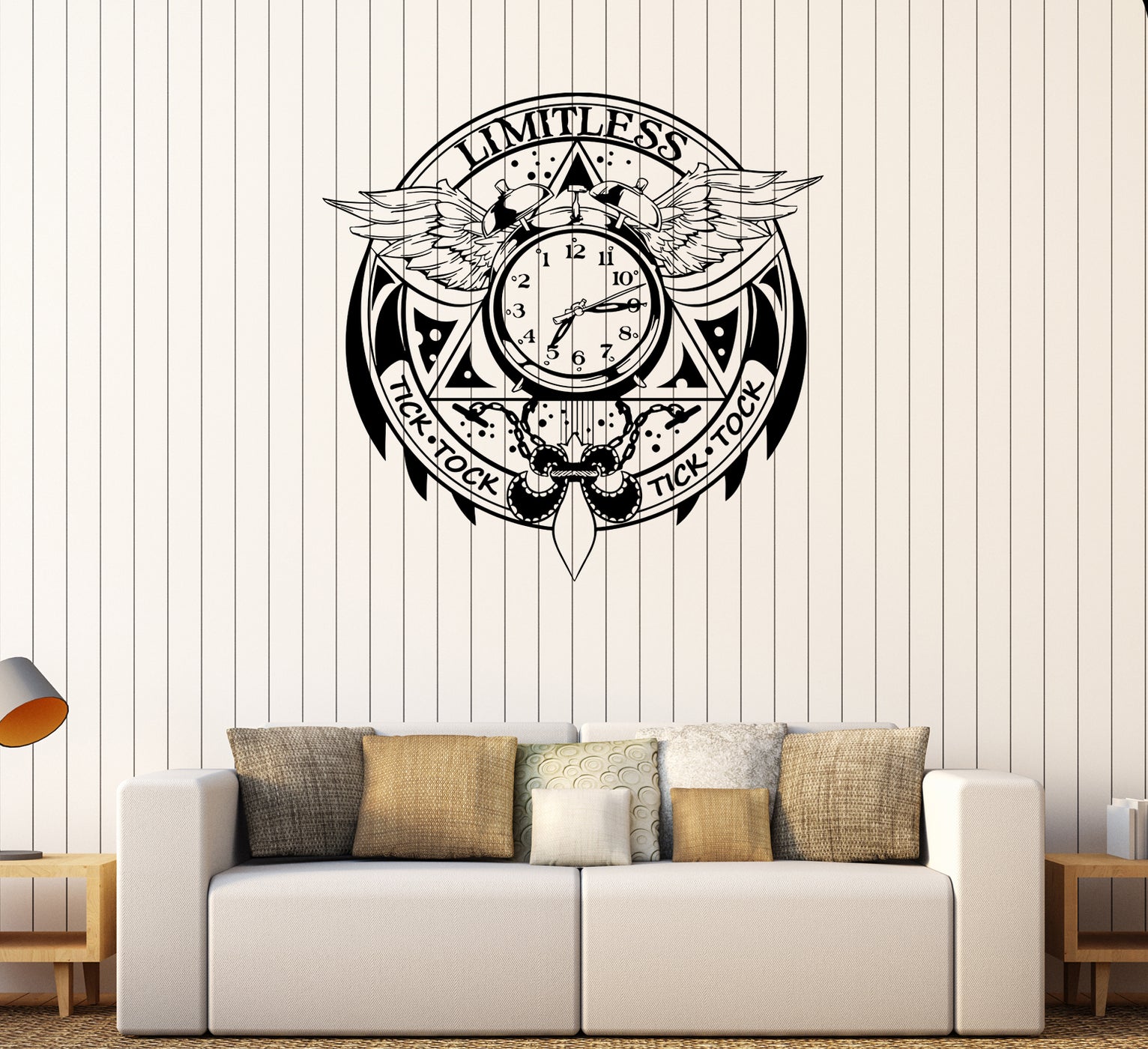 Wall Decal Limitless Clock Time Flying Wings Symbols Vinyl Sticker Uni ...