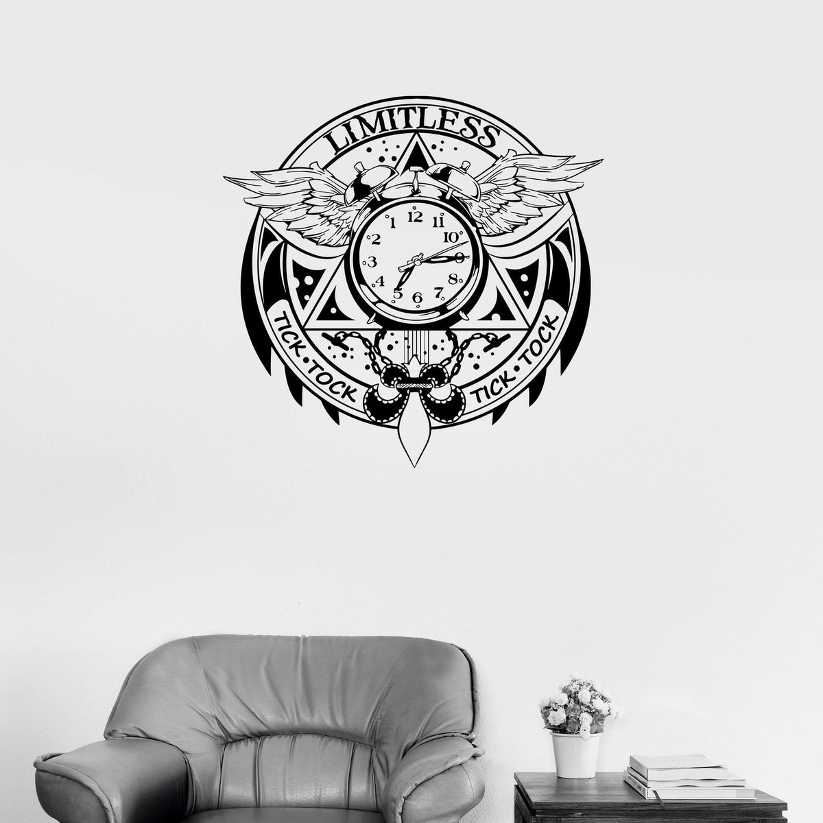 Wall Decal Limitless Clock Time Flying Wings Symbols Vinyl Sticker Uni ...