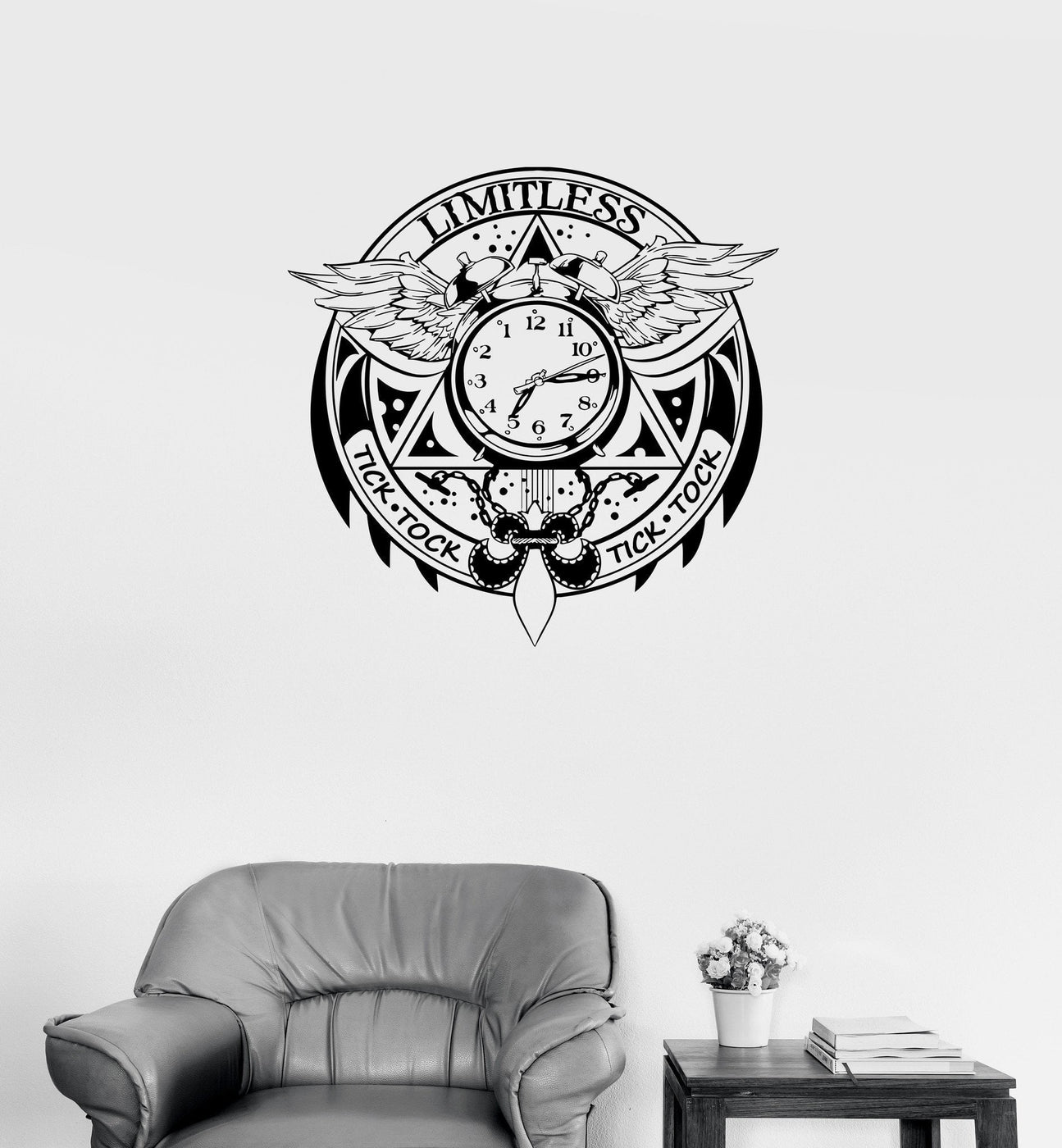 Wall Decal Limitless Clock Time Flying Wings Symbols Vinyl Sticker Uni ...