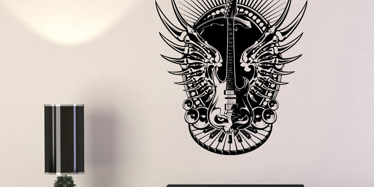 Wall Decal Music Keyboard Piano Guitar Rock Sound Skeleton Bones Vinyl ...