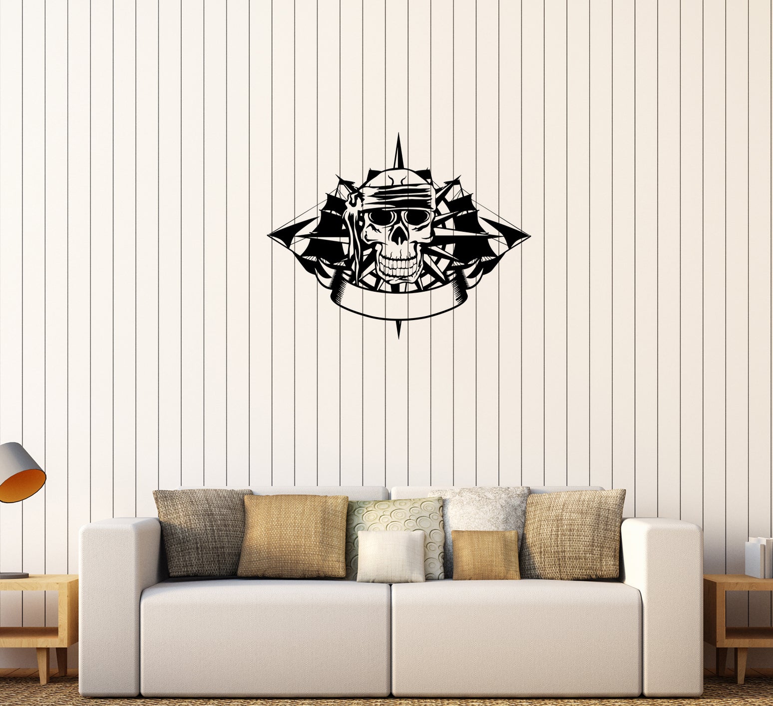 Wall Decal Pirate Skull Ship Skeleton Sea Ocean Captain Sailor Vinyl S ...