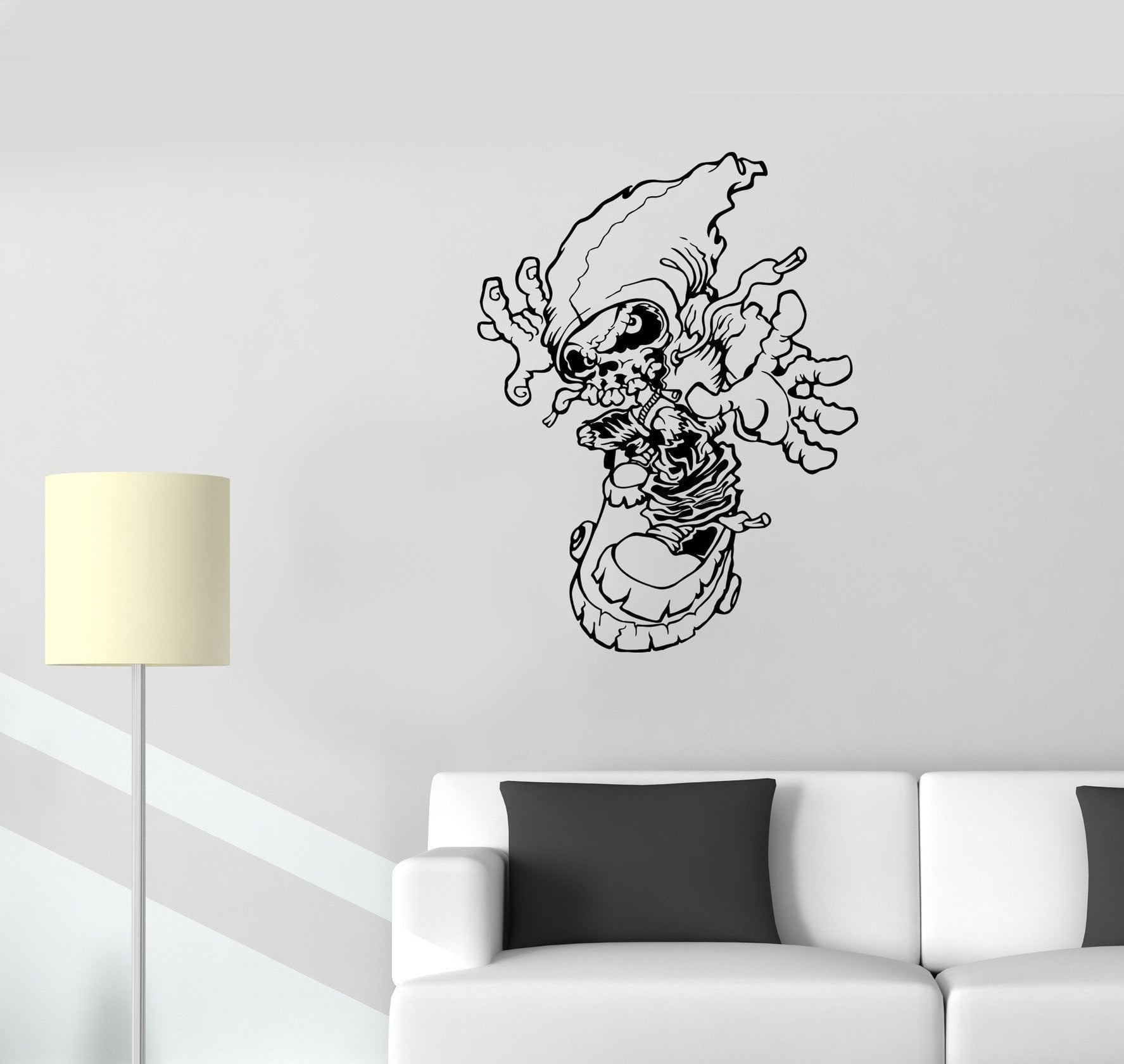 Wall Decal Skeleton Skull Sports Youth Skateboard Sports Vinyl Sticker ...