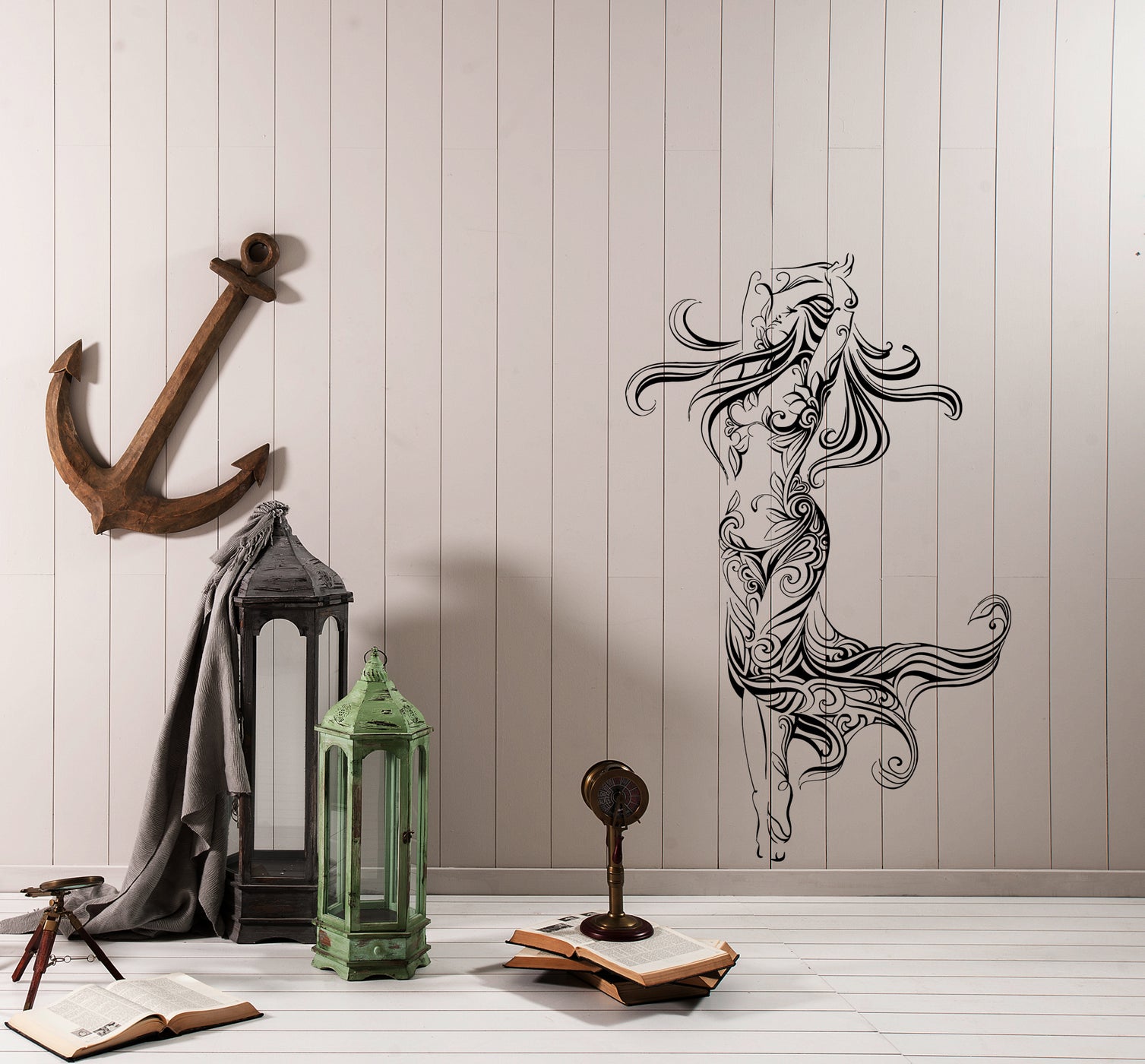 Wall Decal Beautiful Woman Sexy Girl Flower Pattern Dance Vinyl Sticke ...