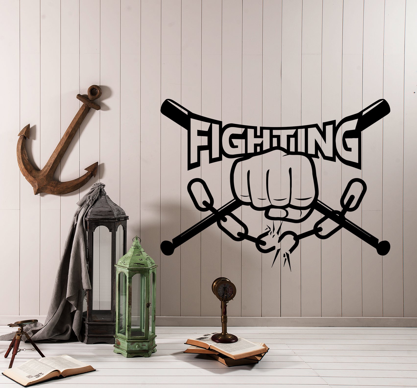 Wall Decal Fist Fight Bits Chain Shot Power Vinyl Sticker Unique Gift ...