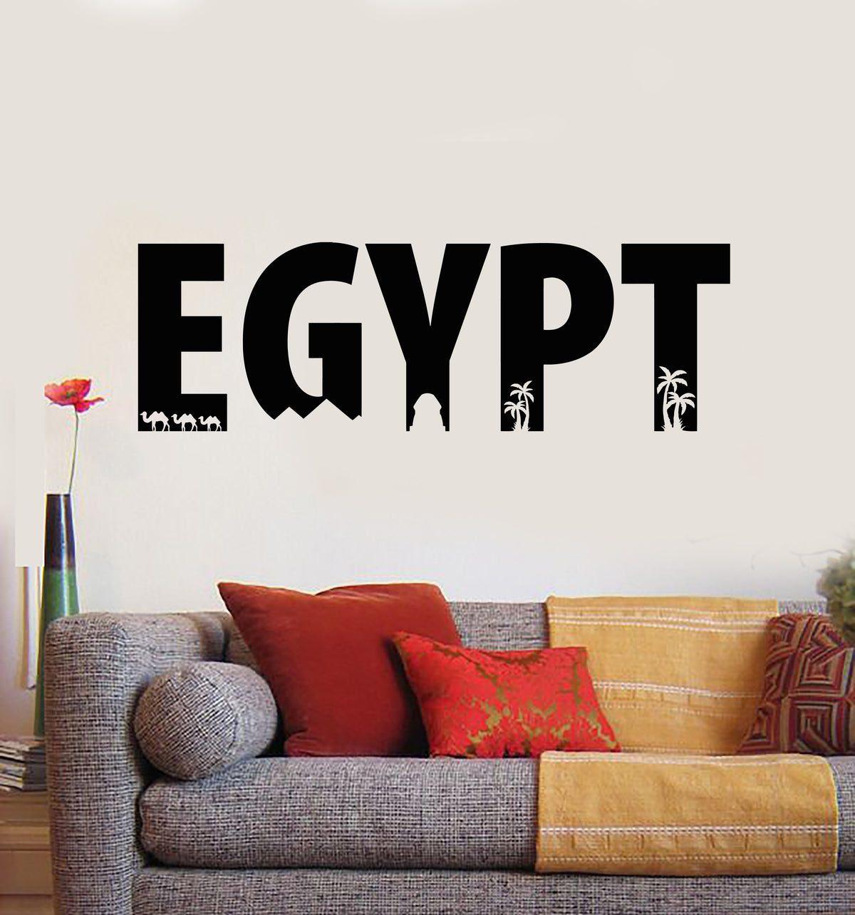 Vinyl Wall Decal Egypt Camels Palm Trees Beach Vacation Stickers Mural ...