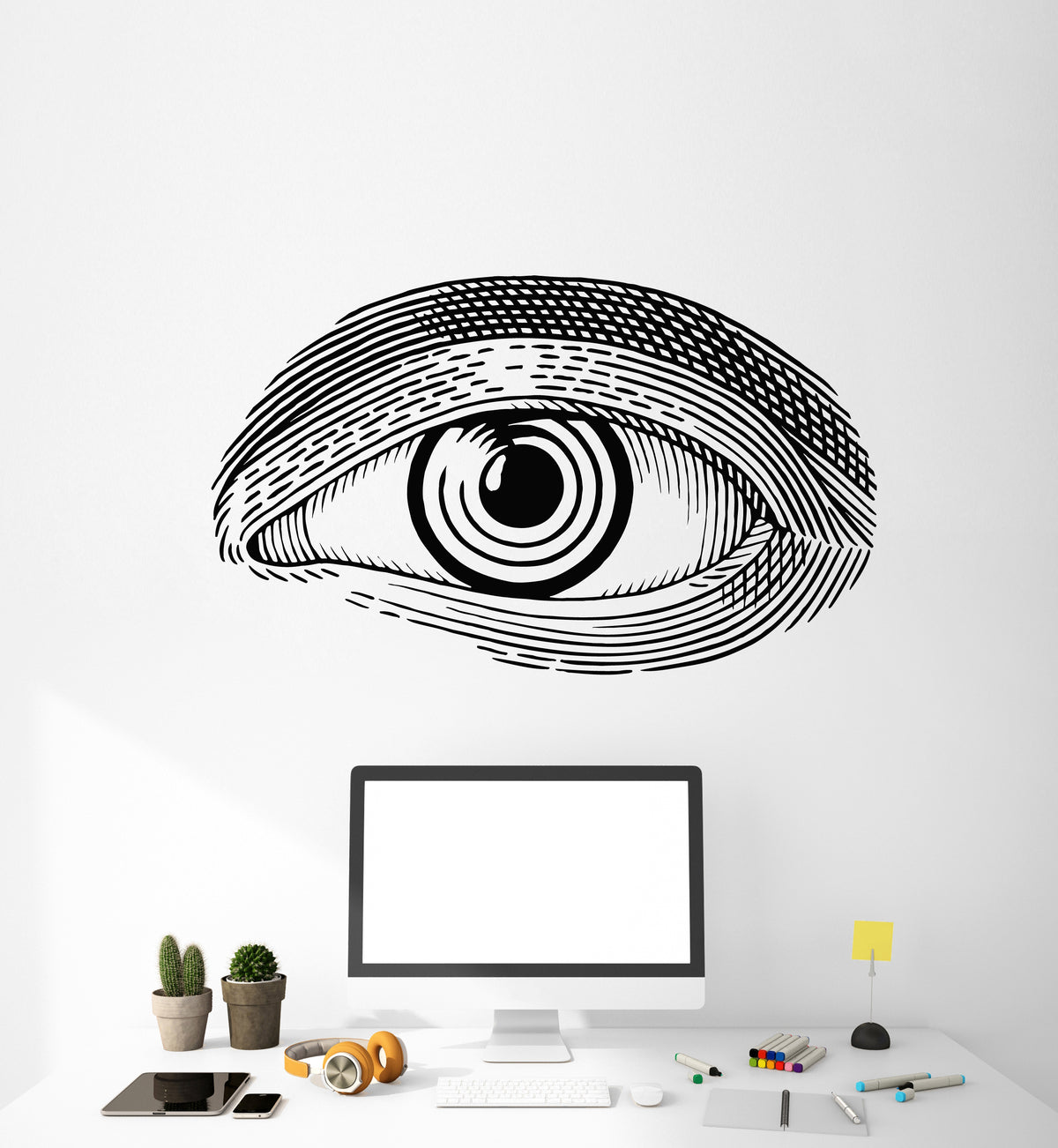 Vinyl Wall Decal Abstract Man's Eye Sketch Drawing Art Stickers Mural ...