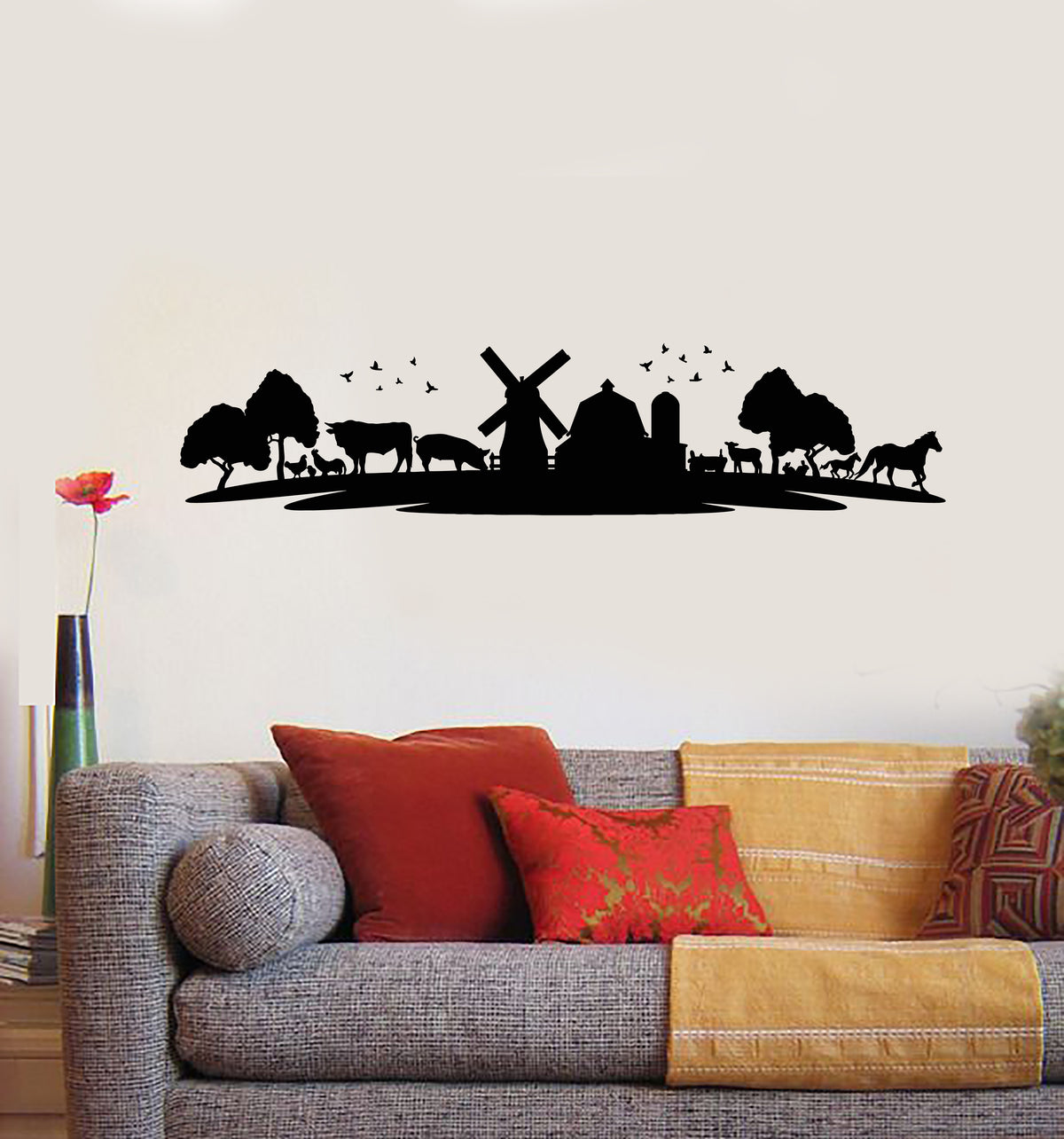 Vinyl Wall Decal Animals Farm Village Rural Landscape Livestock Sticke ...
