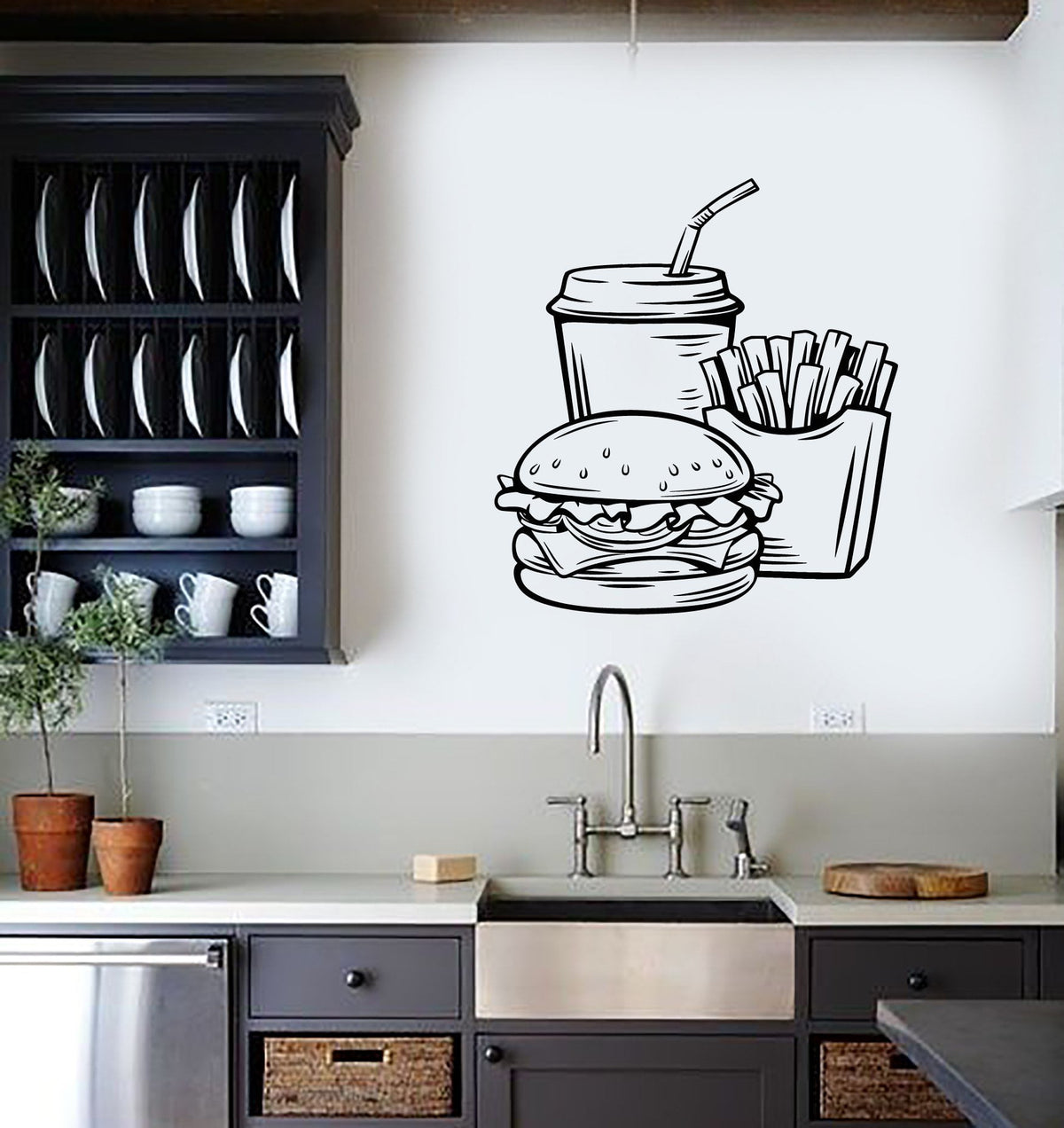 Vinyl Wall Decal Fast Food Soda Burger Drink French Fries Stickers Mur ...