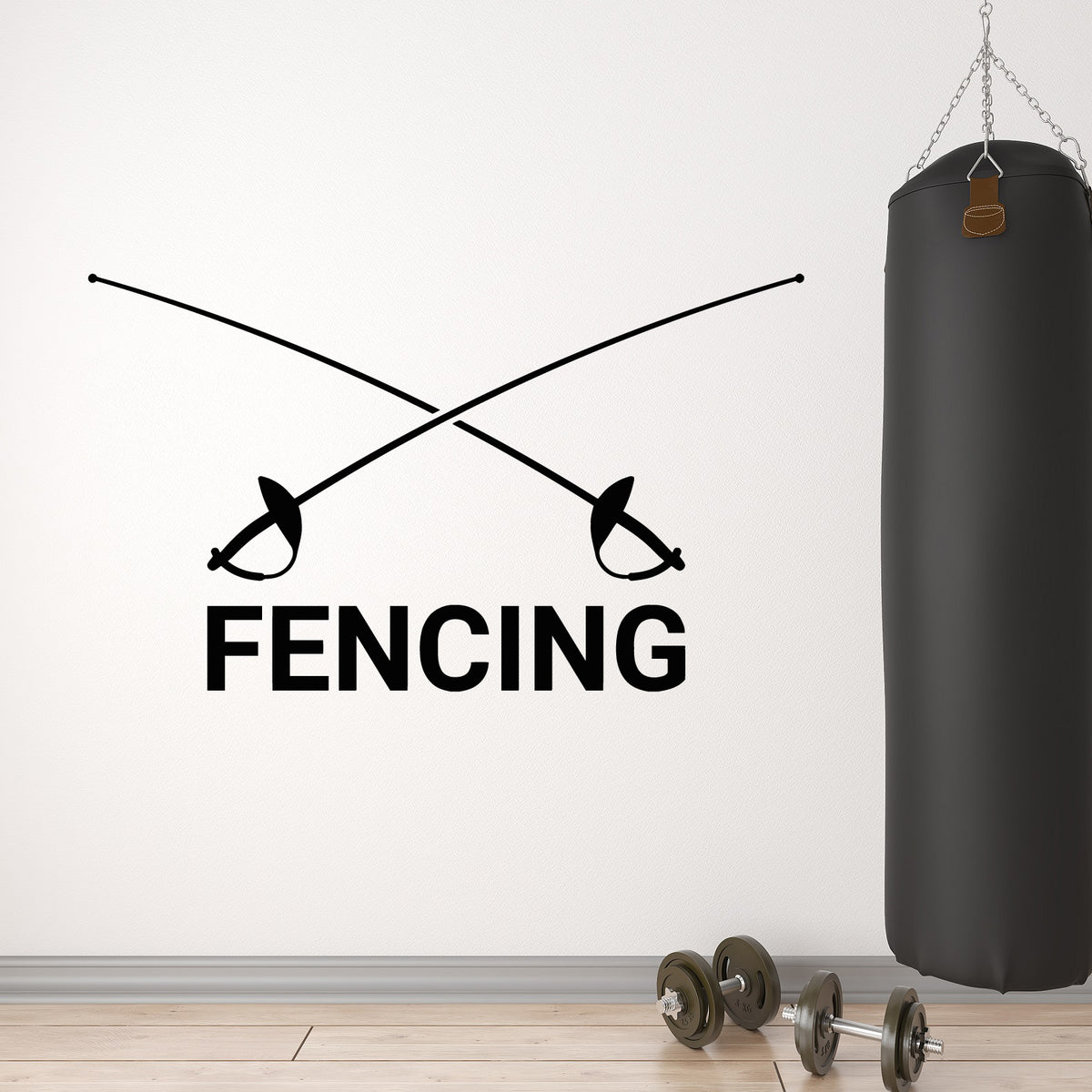 Vinyl Wall Decal Fencing School Decor Sport Scramble Combat Swords Sti ...