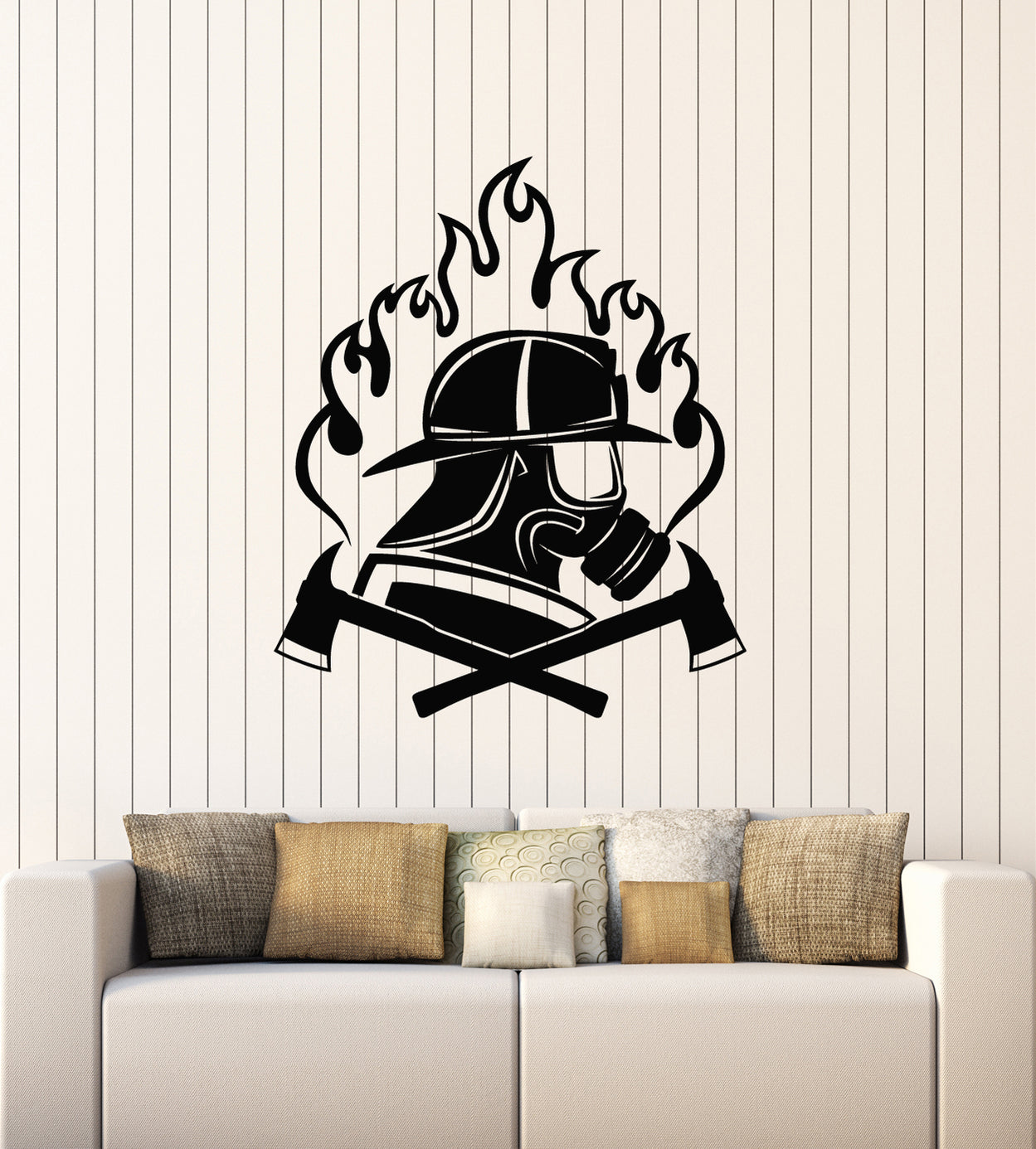 Vinyl Wall Decal Firefighter Fire Department Emblem Fireman Axes Respi ...