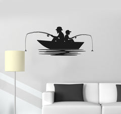 Vinyl Wall Decal Fisher with Son Fishing Boat Fisherman Hobby Room Int ...