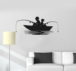 Vinyl Wall Decal Fisher with Son Fishing Boat Fisherman Hobby Room Int ...