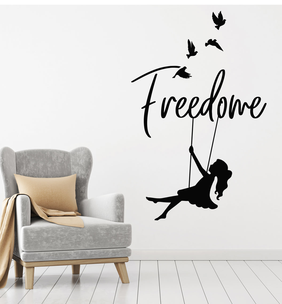 Vinyl Wall Decal Freedom Swing Girl Room Birds Dreams Art Stickers Mur ...