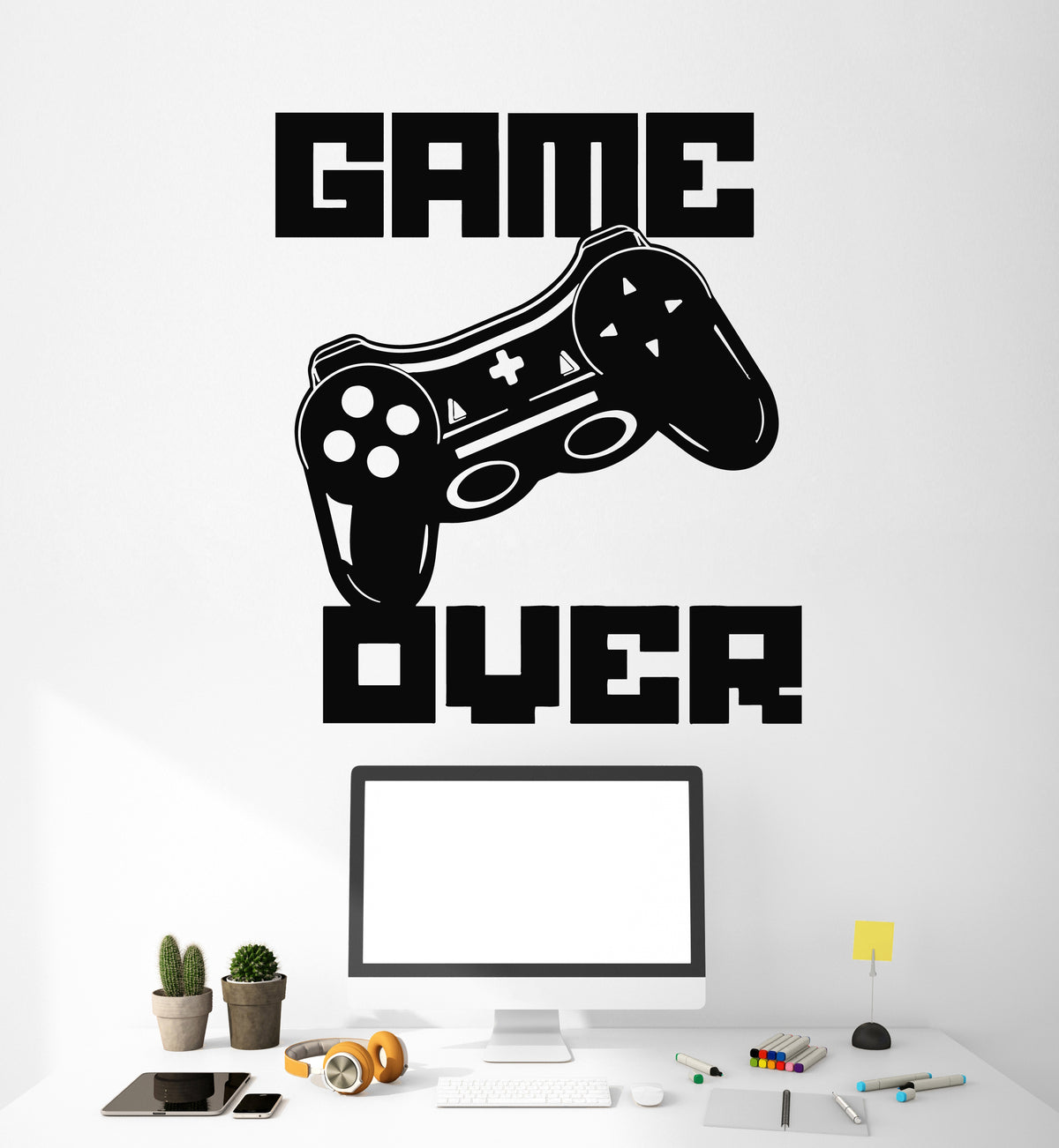 Vinyl Wall Decal Gamer Player Joystick Game Over Game Zone Stickers Mu ...