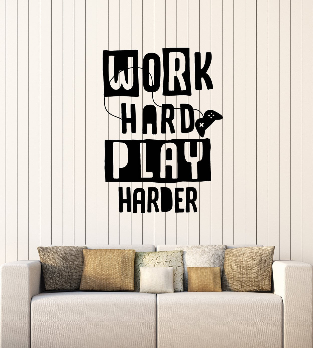 Gamer Quote Vinyl Wall Decal Video Game Work Hard Play Harder Art Stic ...