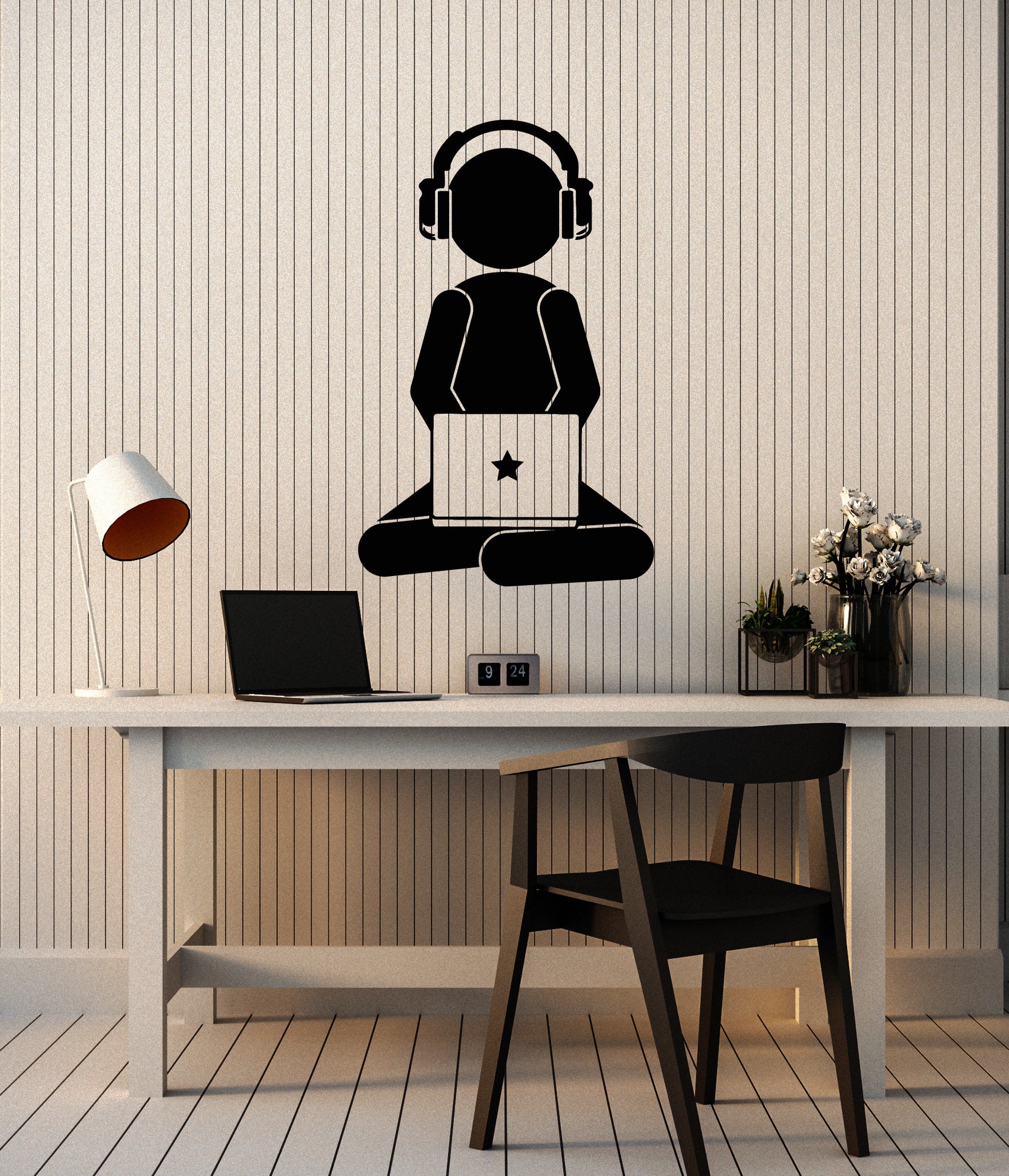 Vinyl Wall Decal Gamer with Laptop Headphones Video Games Gaming Stick ...