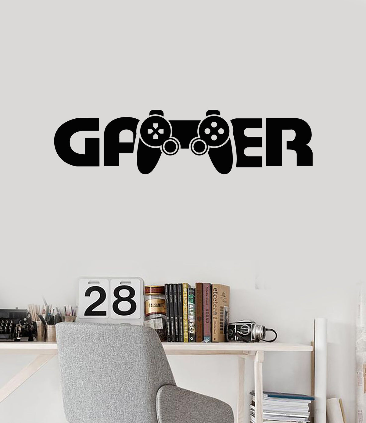 Vinyl Wall Decal Gamer Lettering Word Joystick Video Games Room Art St ...