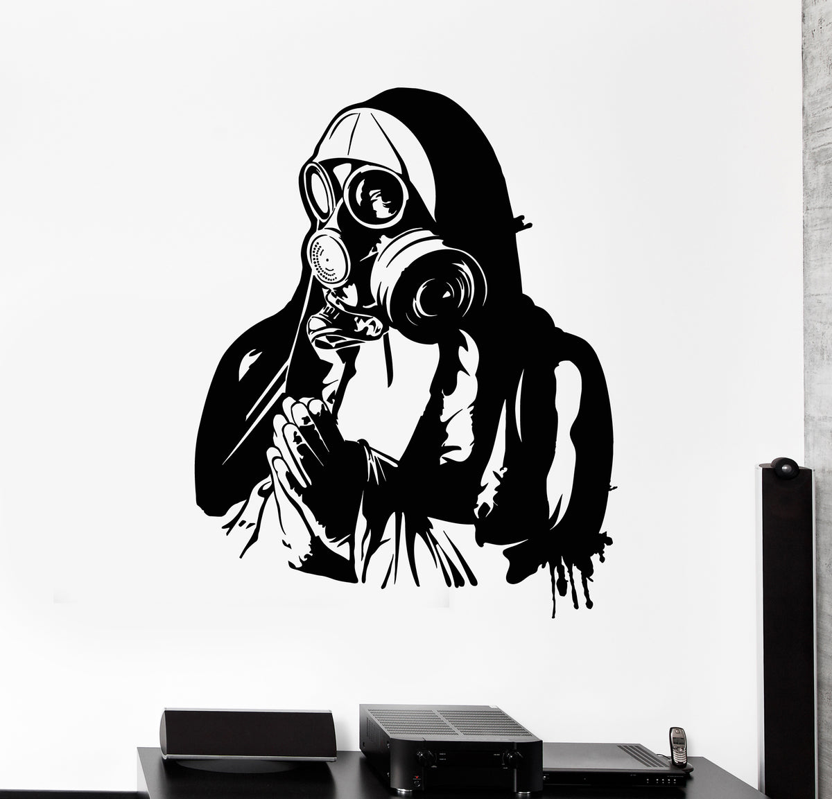 Vinyl Wall Decal Respirator Gas Mask Military Art Soldier Prays Sticke ...