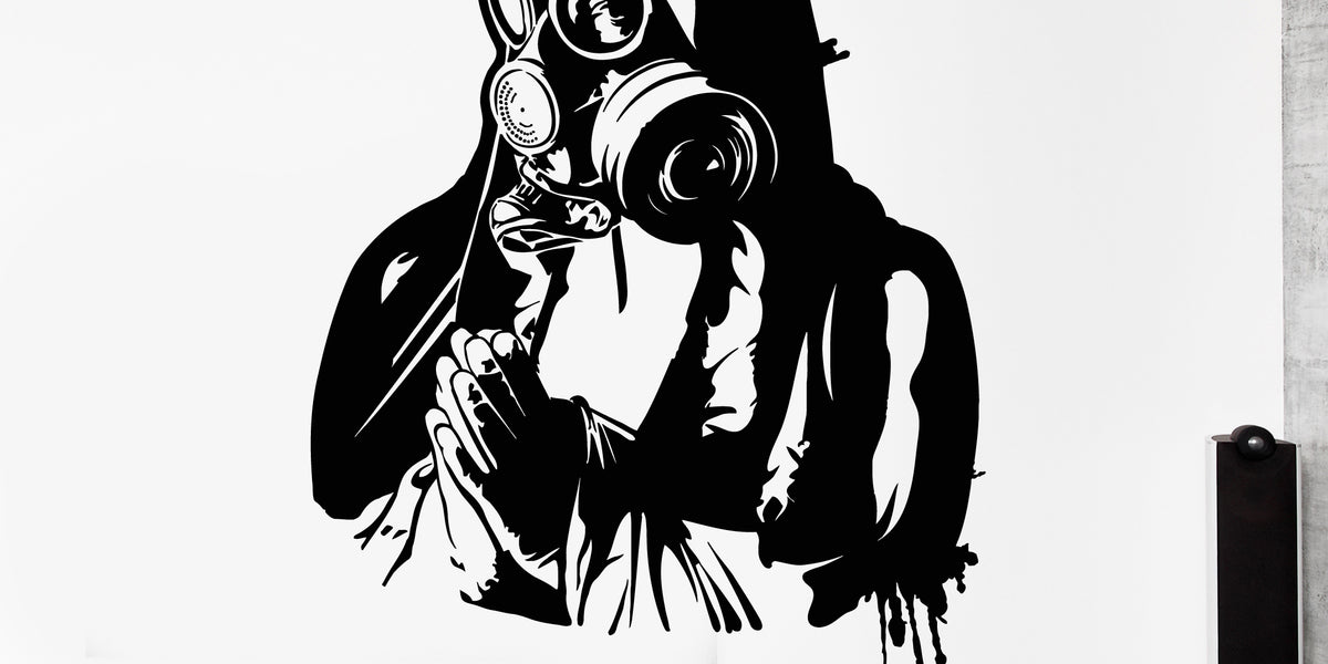 Vinyl Wall Decal Respirator Gas Mask Military Art Soldier Prays Sticke ...