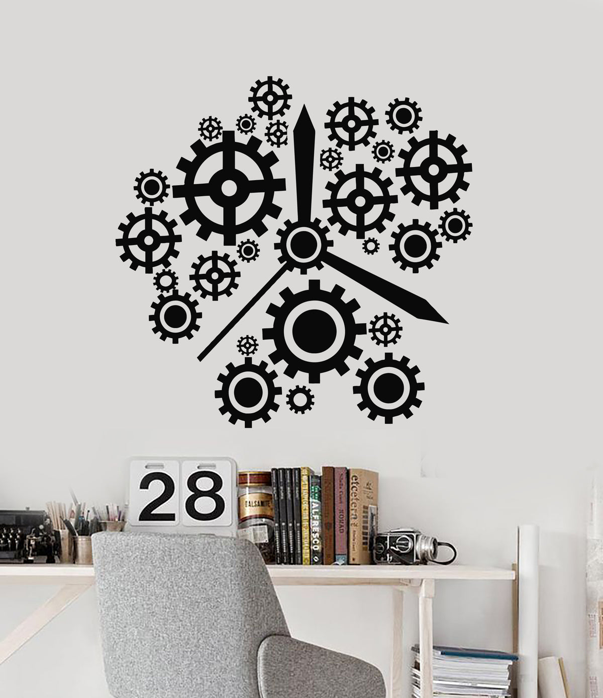 Vinyl Wall Decal Gears Time To Work Clock Office Decor Business Sticke ...