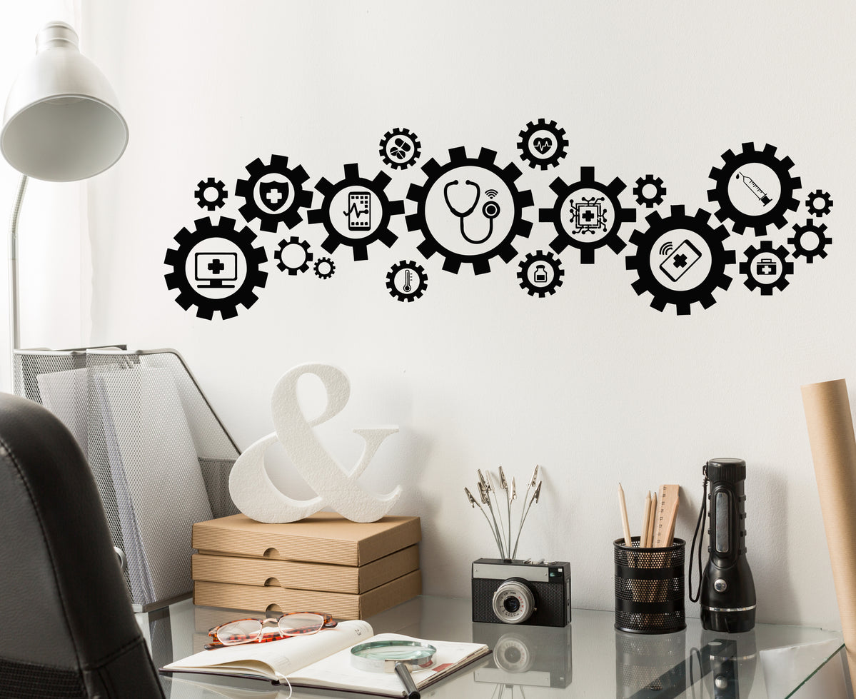 Vinyl Wall Decal Health Care Medical Center Clinic Gears Stickers Mura ...