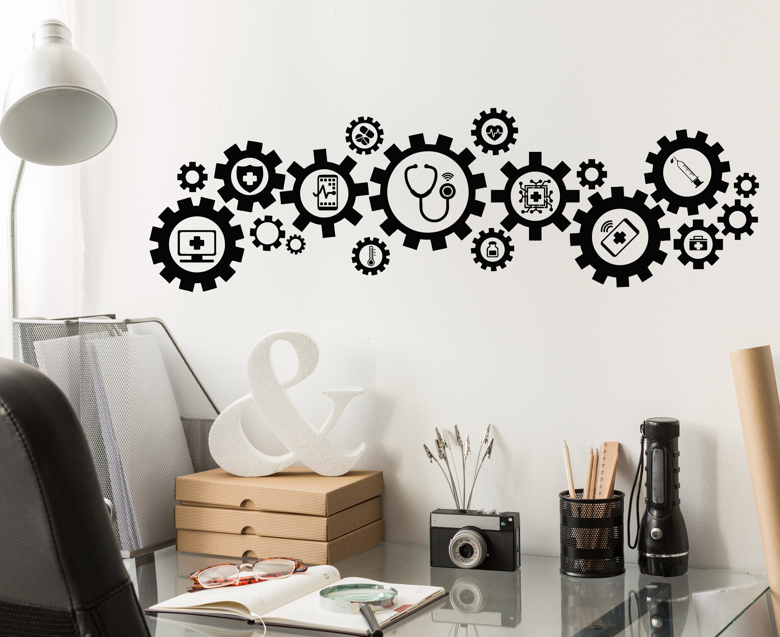 Vinyl Wall Decal Health Care Medical Center Clinic Gears Stickers Mura ...